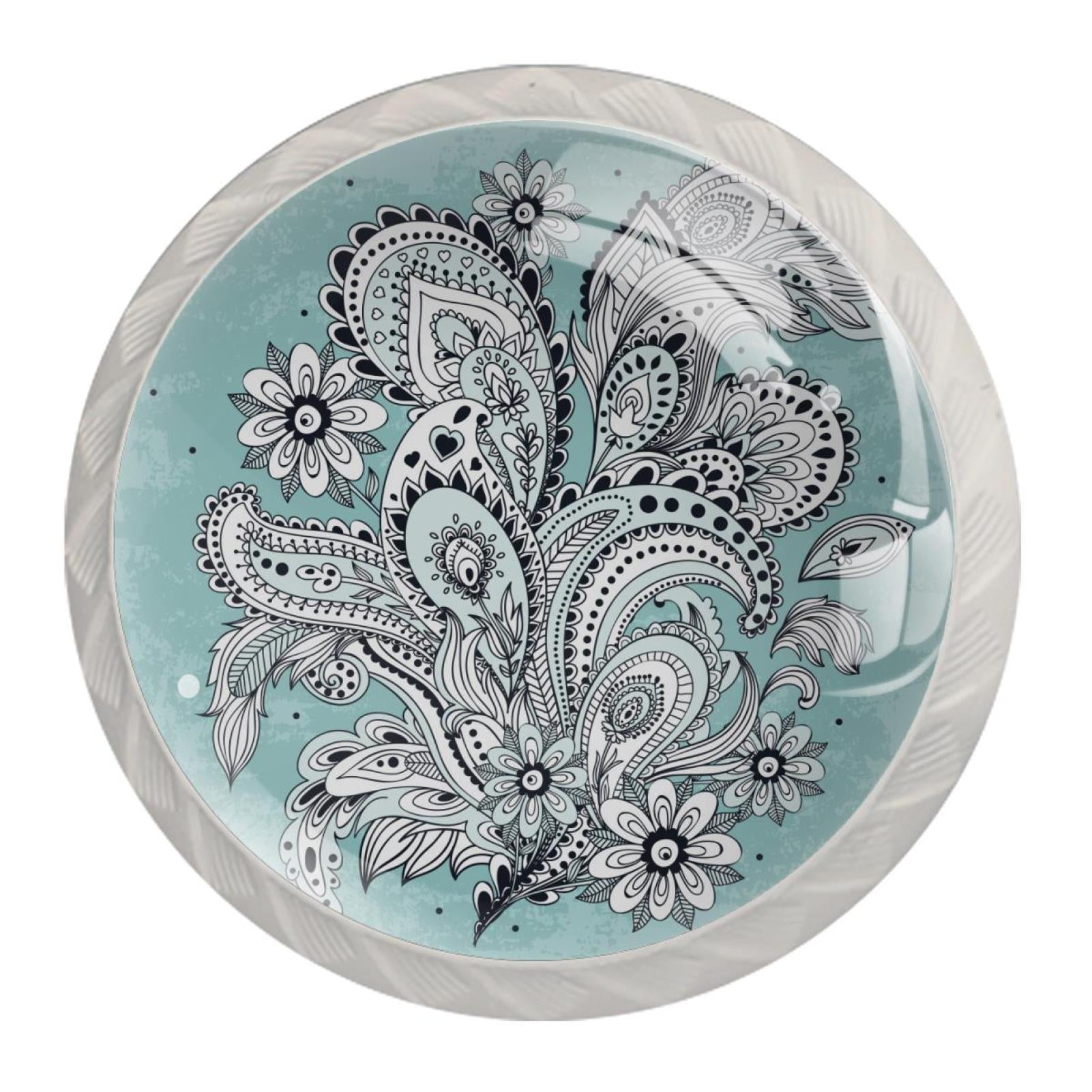 4 Pcs Bohemia Florals Boho Knobs for Kitchen Cabinet Cupboard Dresser ...