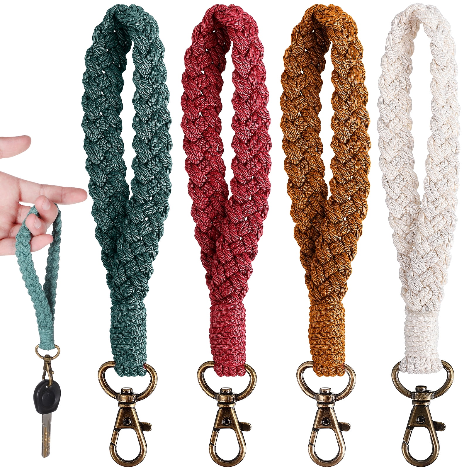 4 Pcs Bohemian Style Macrame Keychains Bracelets Handmade Wristlet ...