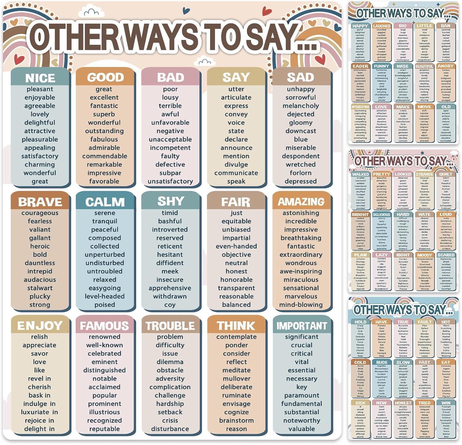 4 Pcs Boho English Educational Posters 60 Groups Grammar Learning ...