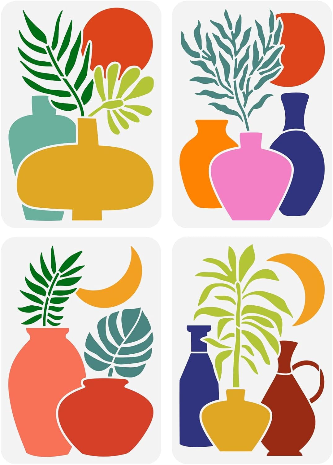 4 Pcs Boho Vase Stencil 8.3x11.7inch Reusable Boho Sunrise Moonrise ...