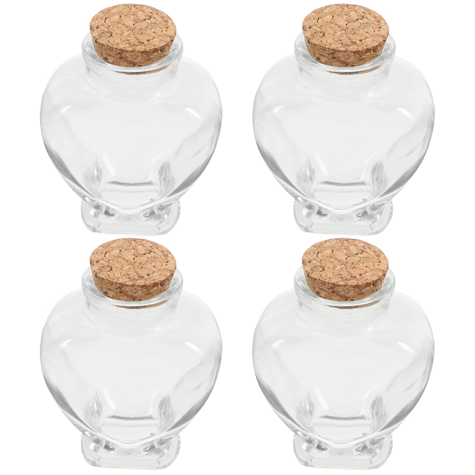 4 Pcs Bottle Heart Shaped Jars with Lids Seashells Corks Clear Candy ...