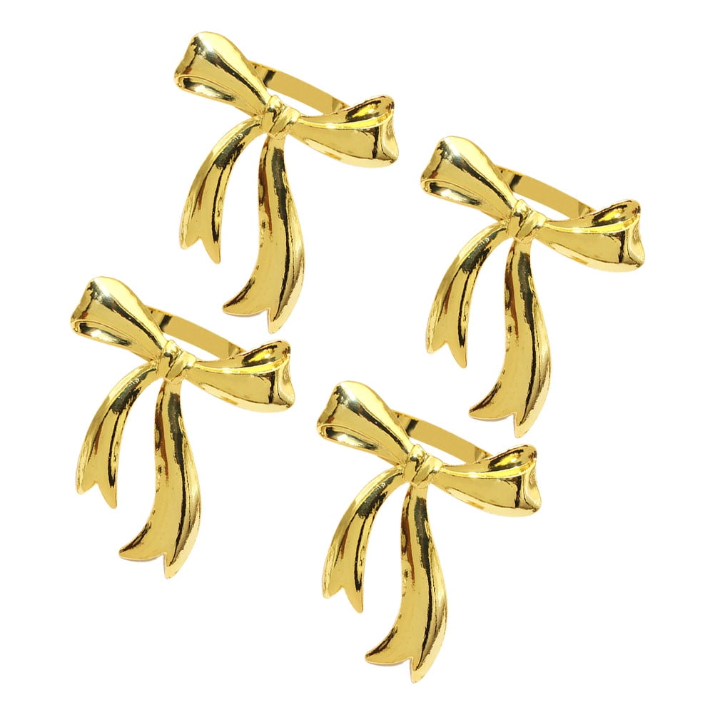 4 Pcs Bow Napkin Ring Table Rings Bows Serviette Wedding Golden ...