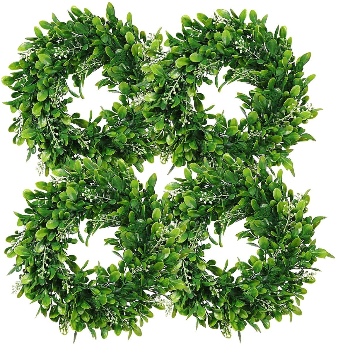 4 Pcs Boxwood Wreath Artificial Green Leaves Wreath Door Wall Window ...