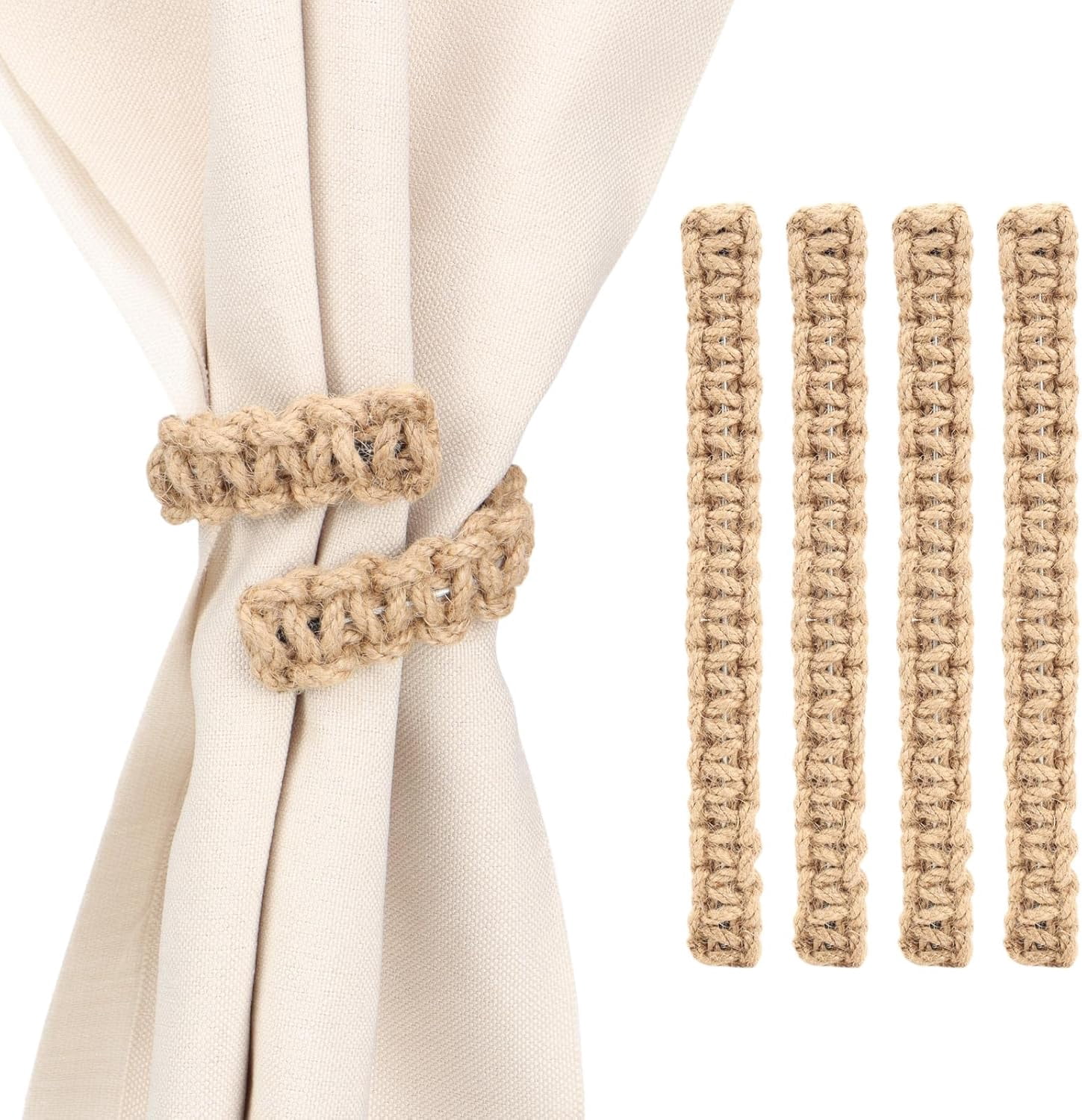 4 Pcs Braided Curtain Tiebacks Boho Flexible Rope Drapes Holder Braided ...