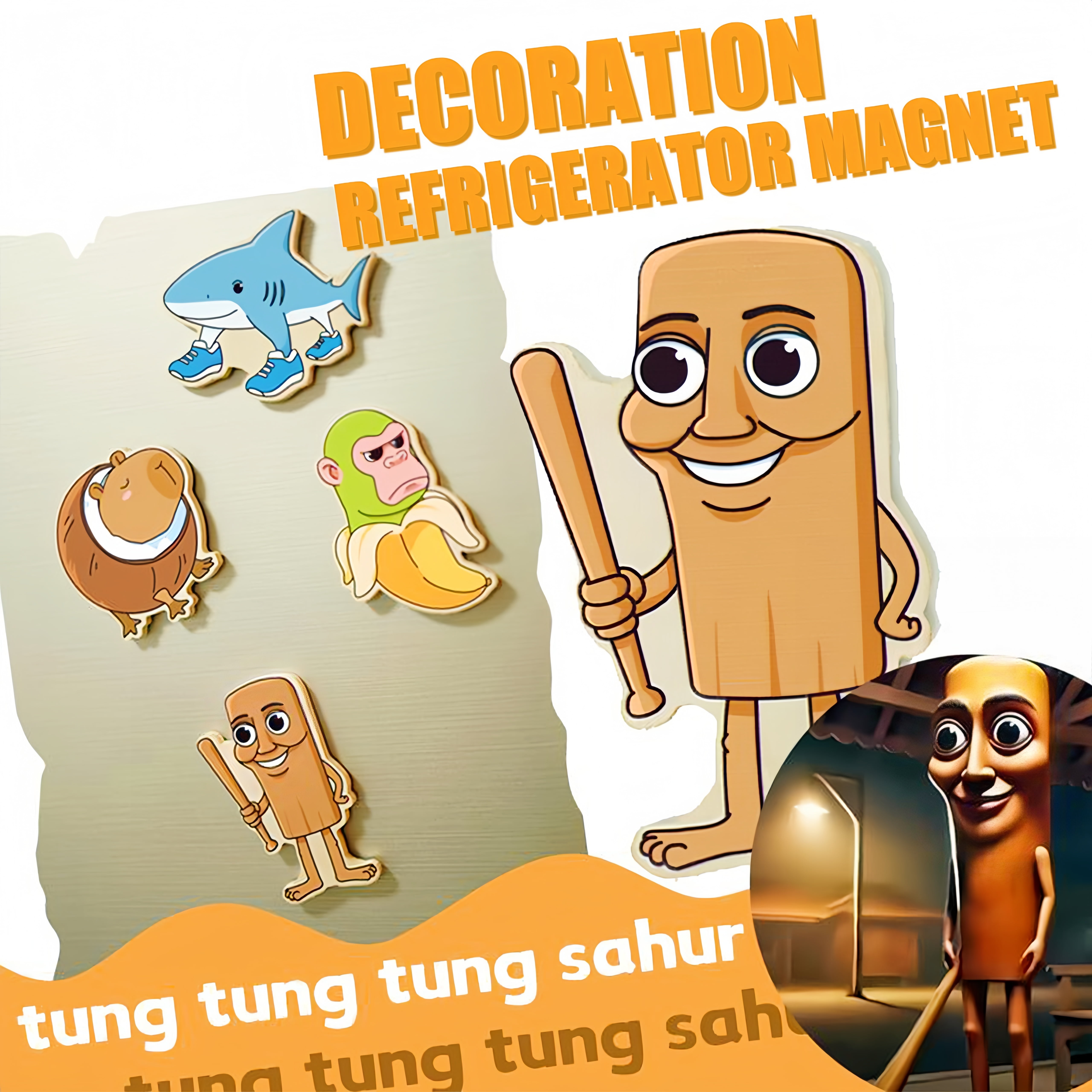 4 Pcs Brainrot Refrigerator Stickers - 2025 New Brainrot Wooden Magnet ...