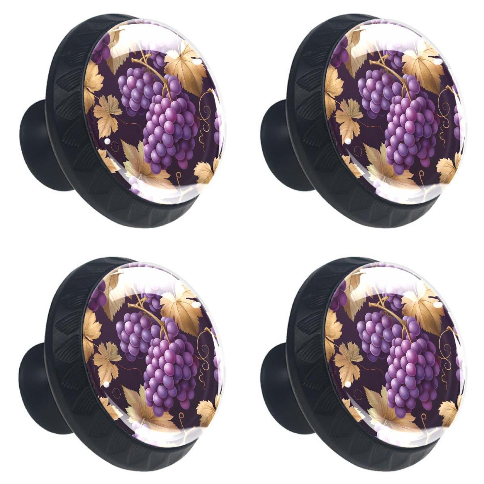 4 Pcs Branches of Grapes Fruits Print Cabinet Knobs 30mm Round Crystal ...