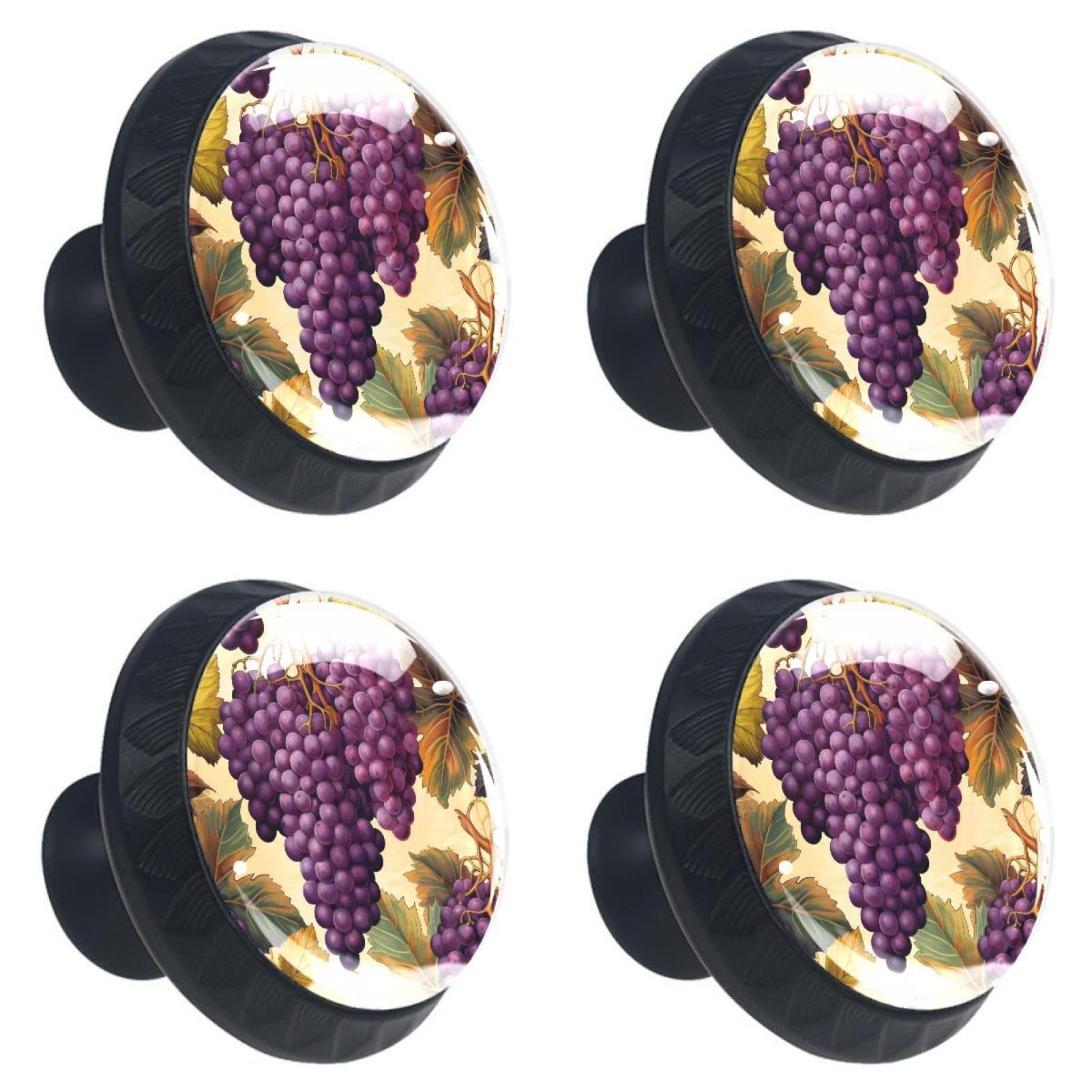 4 Pcs Branches of Grapes Fruits Print Cabinet Knobs 30mm Round Crystal ...