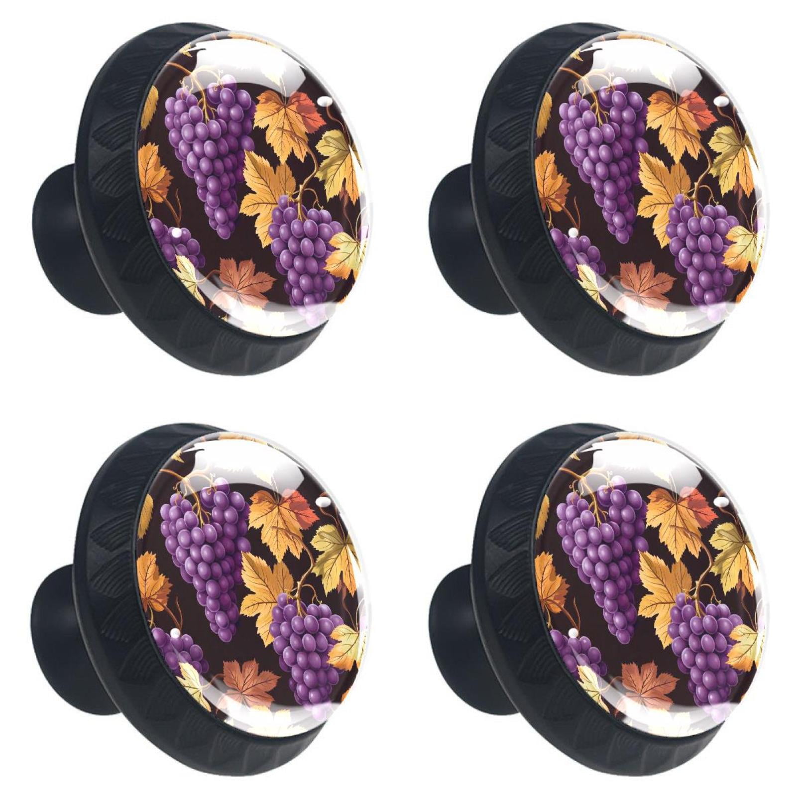 4 Pcs Branches of Grapes Fruits Print Cabinet Knobs 30mm Round Crystal ...