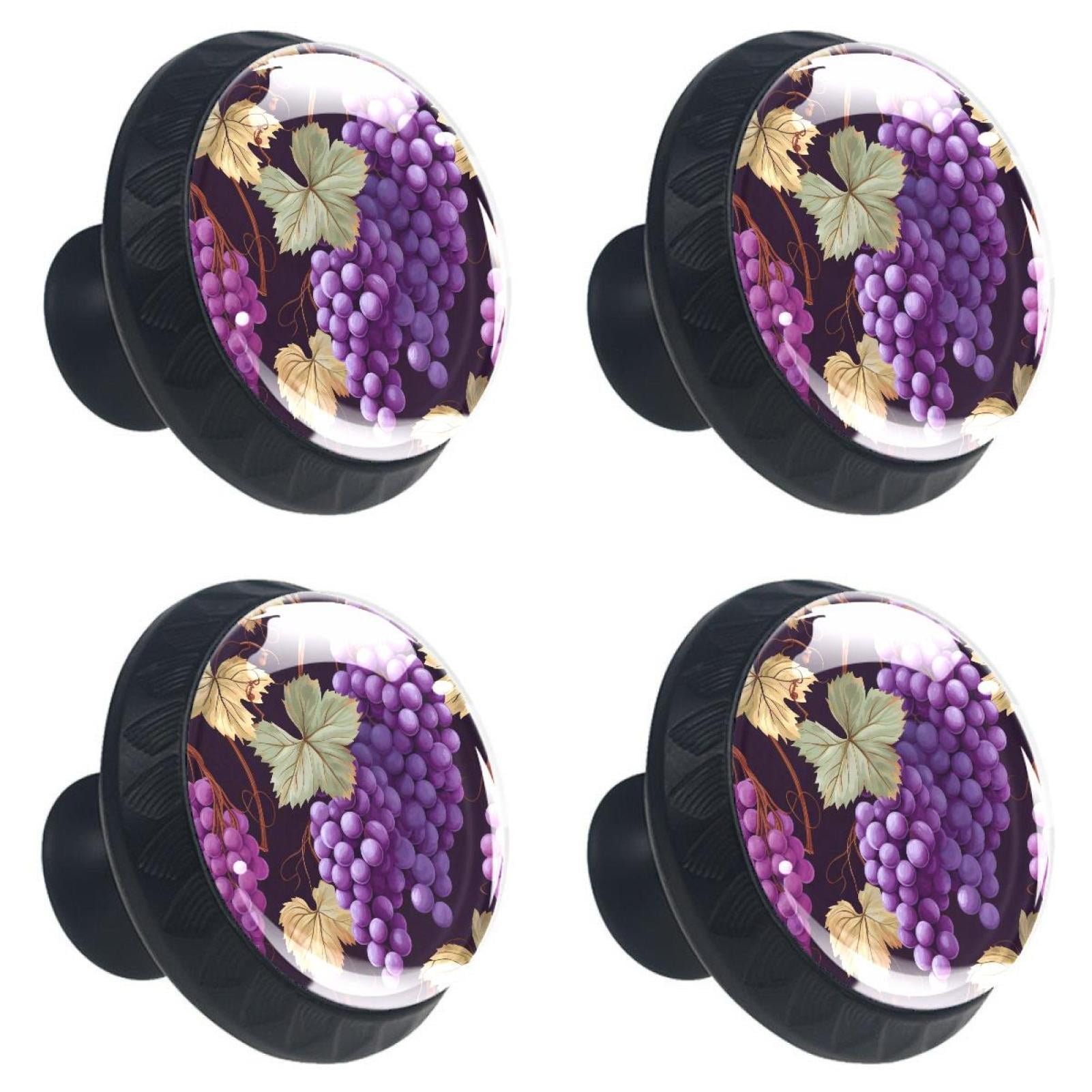 4 Pcs Branches of Grapes Fruits Print Cabinet Knobs 30mm Round Crystal ...