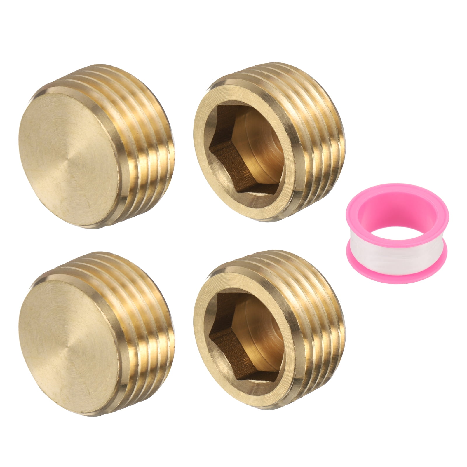 4 Pcs Brass Plug Hex Counter Sunk Plug, G1/2" Male Brass Plug Male Threaded Socket Pipe Plug ...