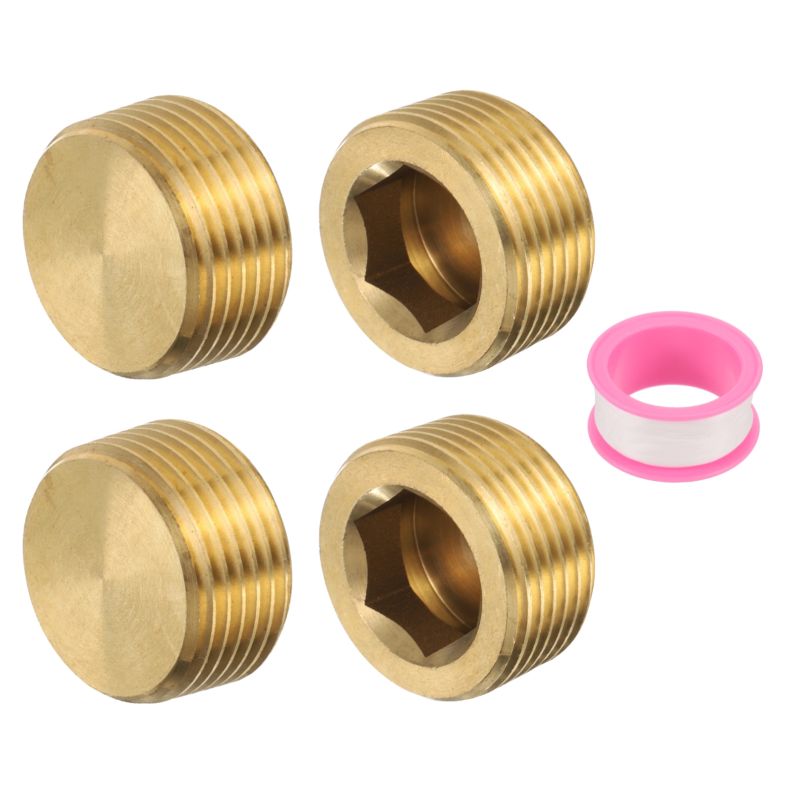 4 Pcs Brass Plug Hex Counter Sunk Plug, G3/4" Male Brass Plug Male Threaded Socket Pipe Plug ...
