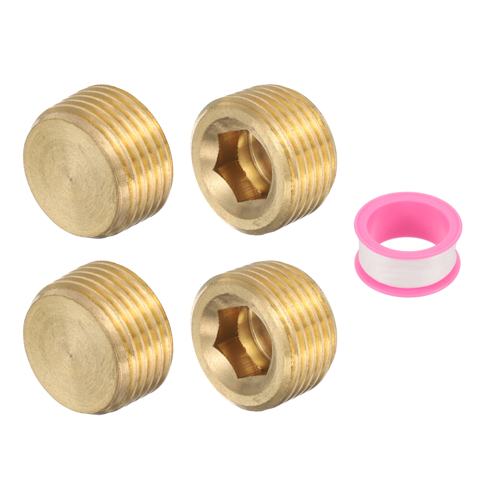 4 Pcs Brass Plug Hex Counter Sunk Plug, G3/8" Male Brass Plug Male Threaded Socket Pipe Plug ...