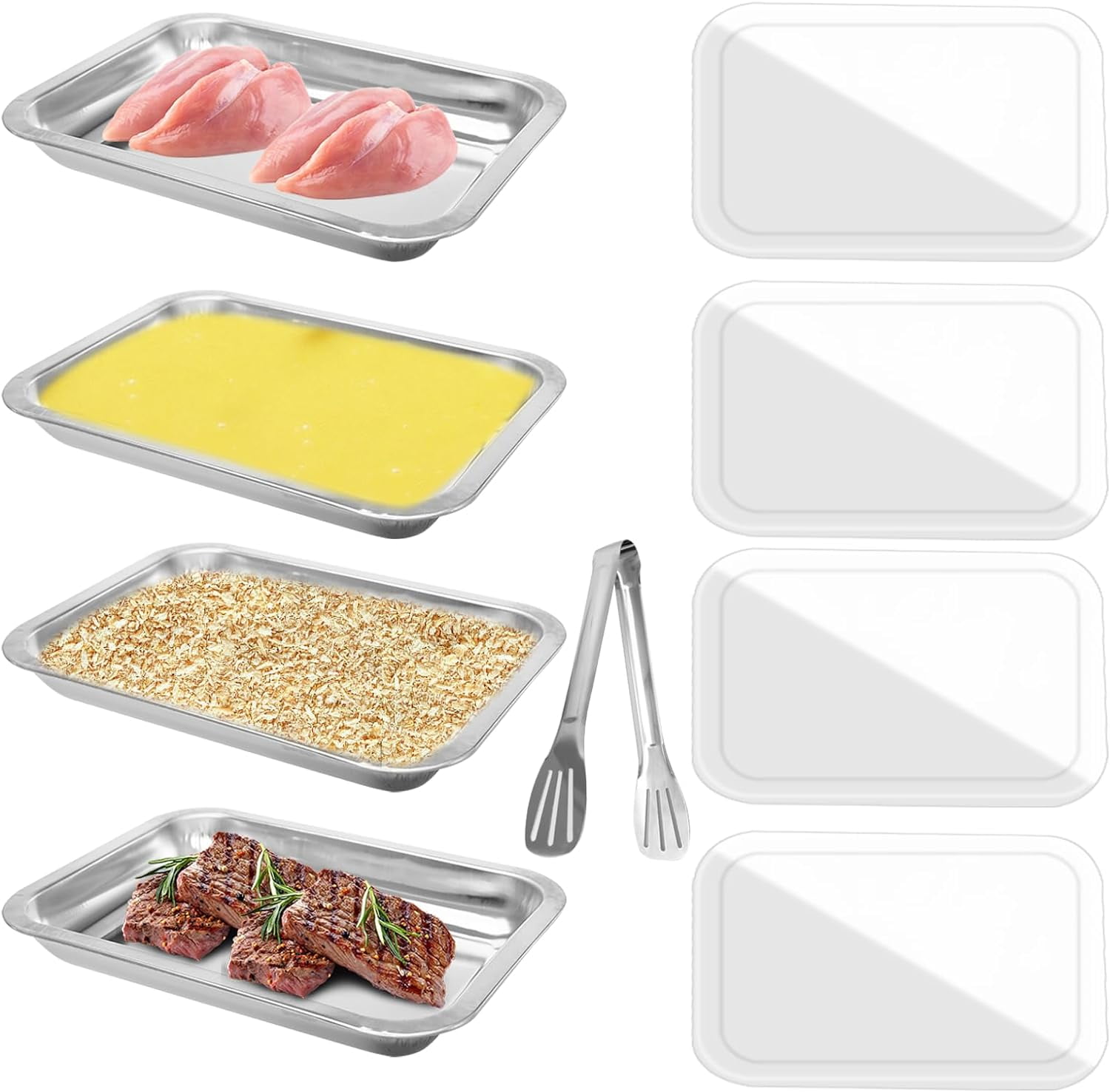 4 Pcs Breading Trays 10.4 x 7.7 x 1.9 Inch Food Prep Trays Stainless ...