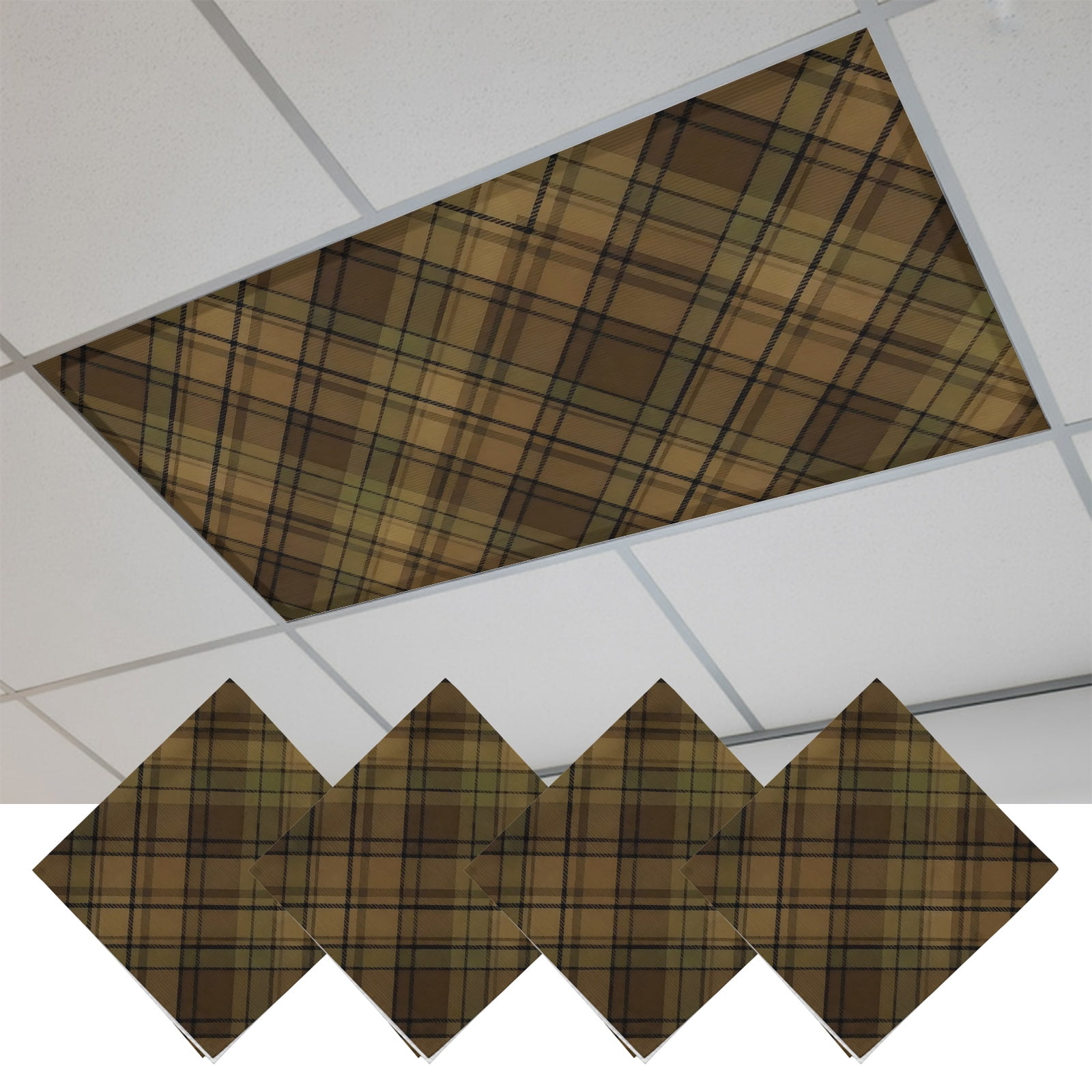 4 Pcs Brown Plaid Fluorescent Light Covers Rustic Farmhouse Abstract ...
