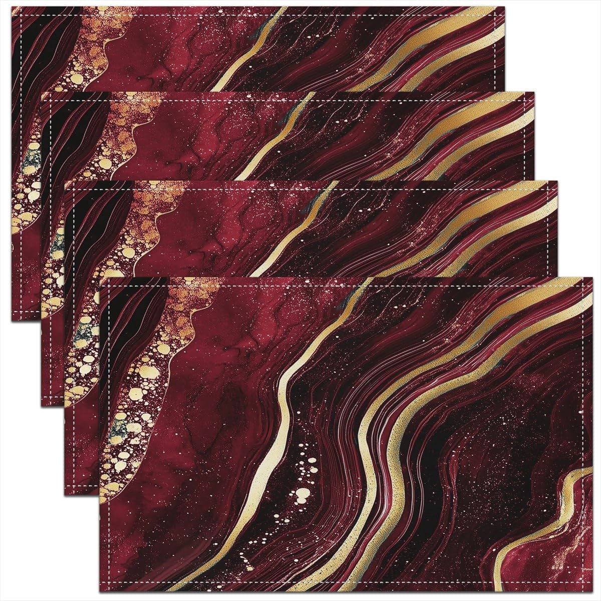 4 Pcs of Brownish Red and Gold Marble 12X18 Inch Place Mats, Golden ...