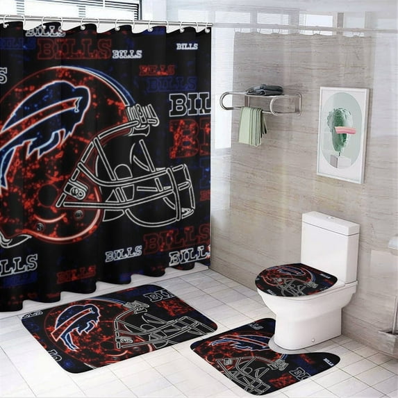 4 Pcs Buffalo Football Shower Curtain Set,Toilet Lid Cover Mat,Bath Non ...