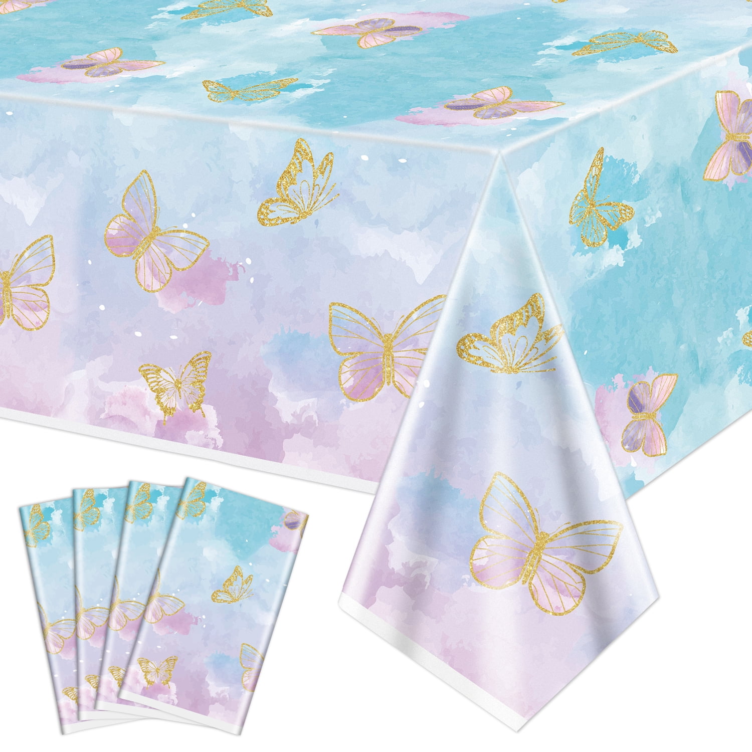 4 Pcs Butterfly Party Tablecloths - Butterfly Birthday Decorations ...