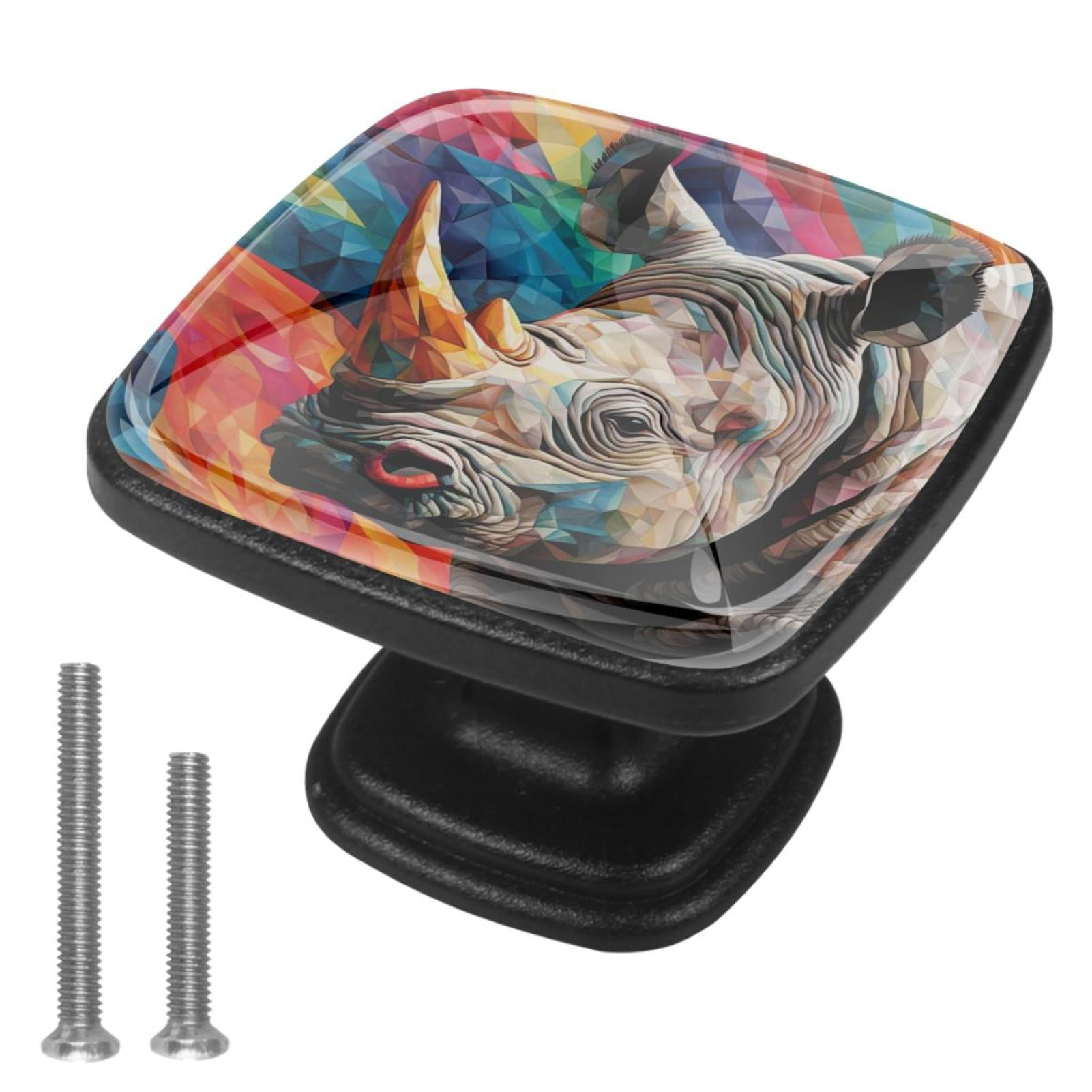4 Pcs Cabinet Handle Drawer Pulls Abstract Rhinoceros Knobs with Screws Square Furniture Office ...