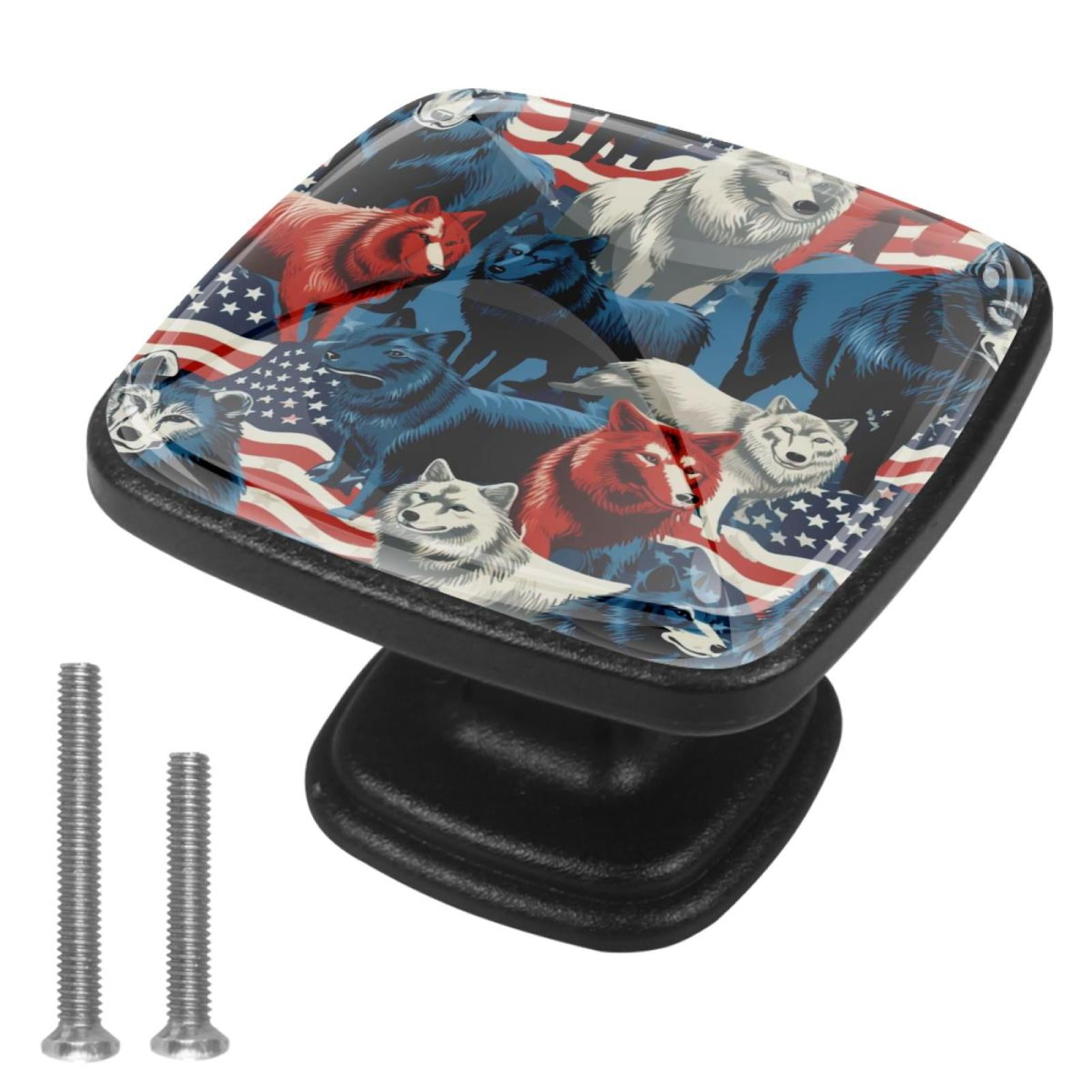 4 Pcs Cabinet Handle Drawer Pulls American Flag and Animals Knobs with ...