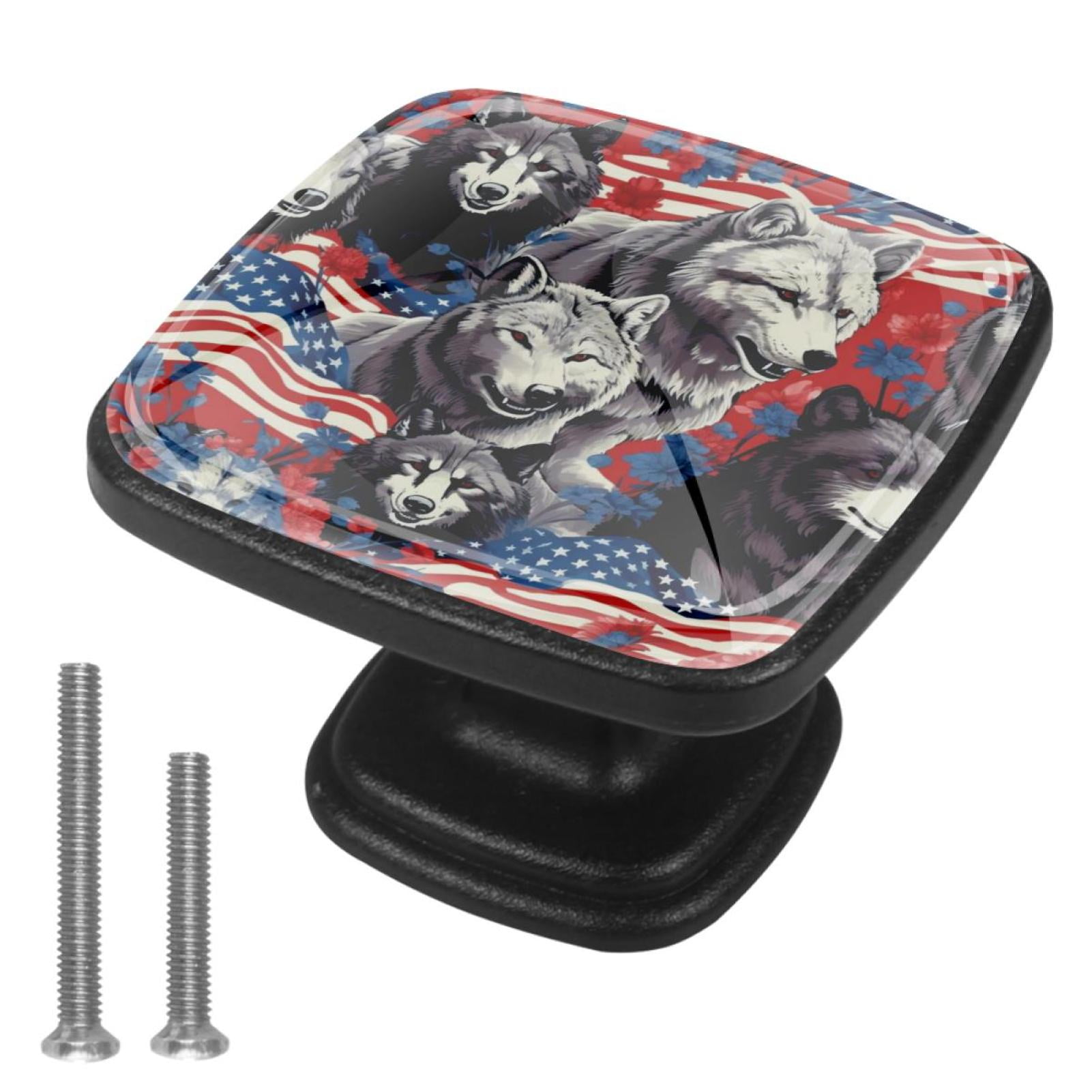 4 Pcs Cabinet Handle Drawer Pulls American Flag and Animals Knobs with ...