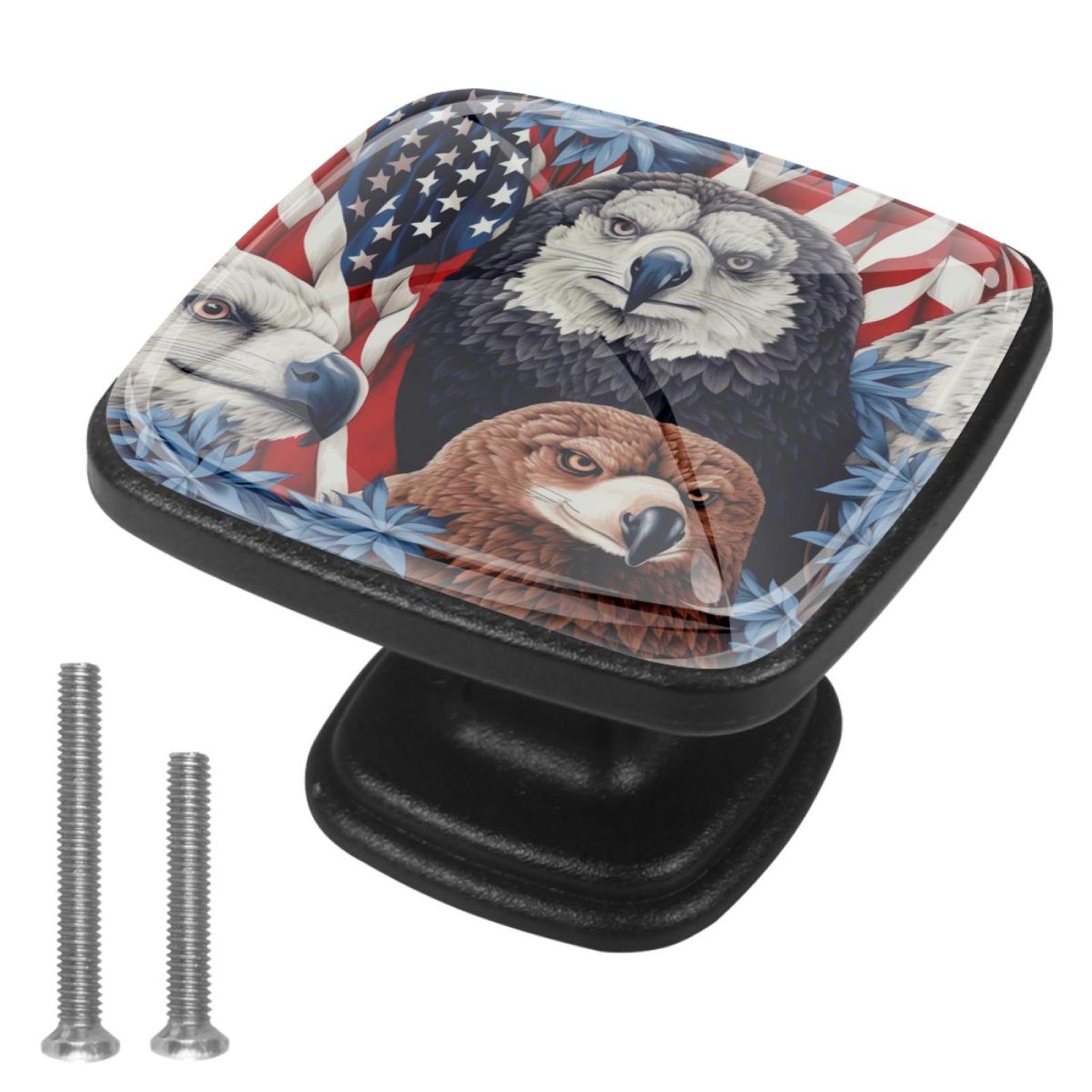 4 Pcs Cabinet Handle Drawer Pulls American Flag and Animals Knobs with ...