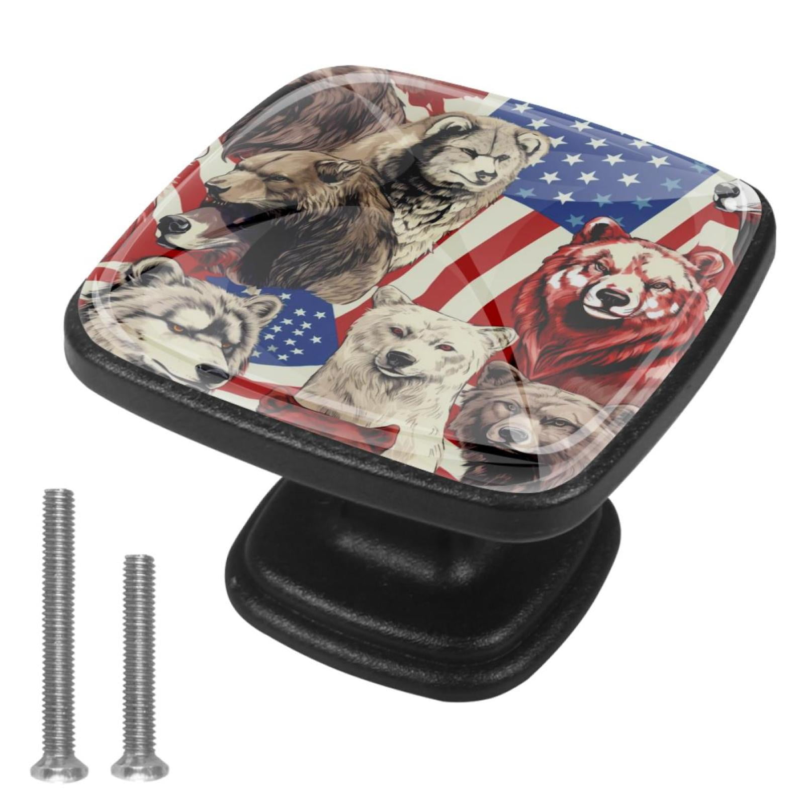 4 Pcs Cabinet Handle Drawer Pulls American Flag and Animals Knobs with ...