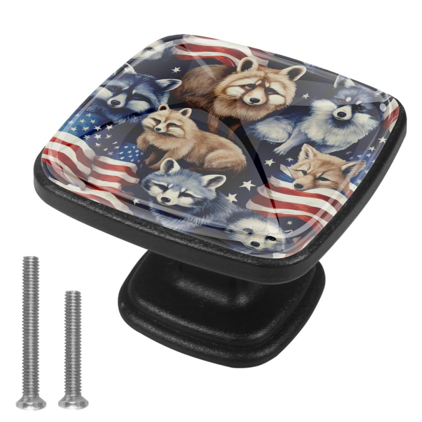 4 Pcs Cabinet Handle Drawer Pulls American Flag and Animals Knobs with ...