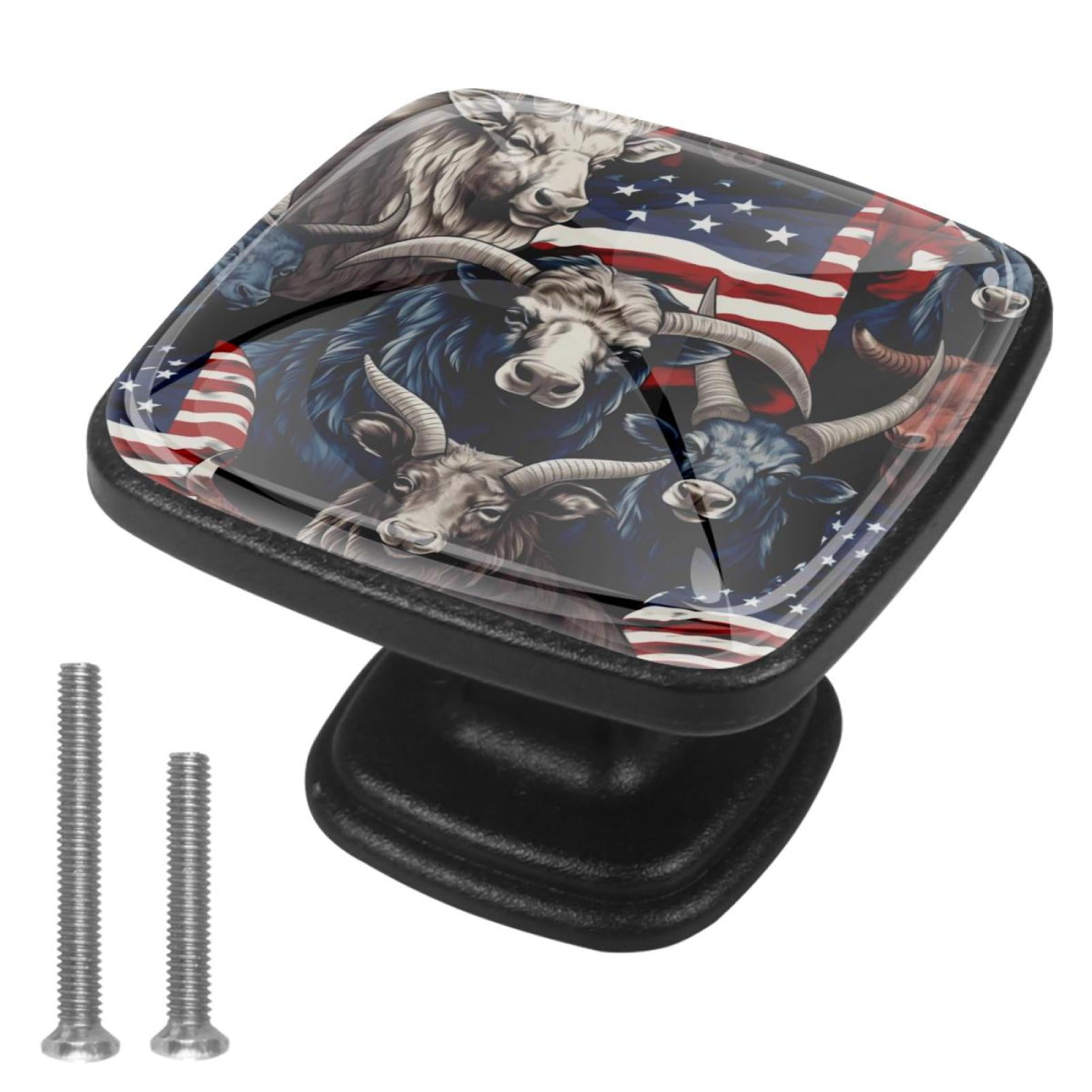 4 Pcs Cabinet Handle Drawer Pulls American Flag and Animals Knobs with ...