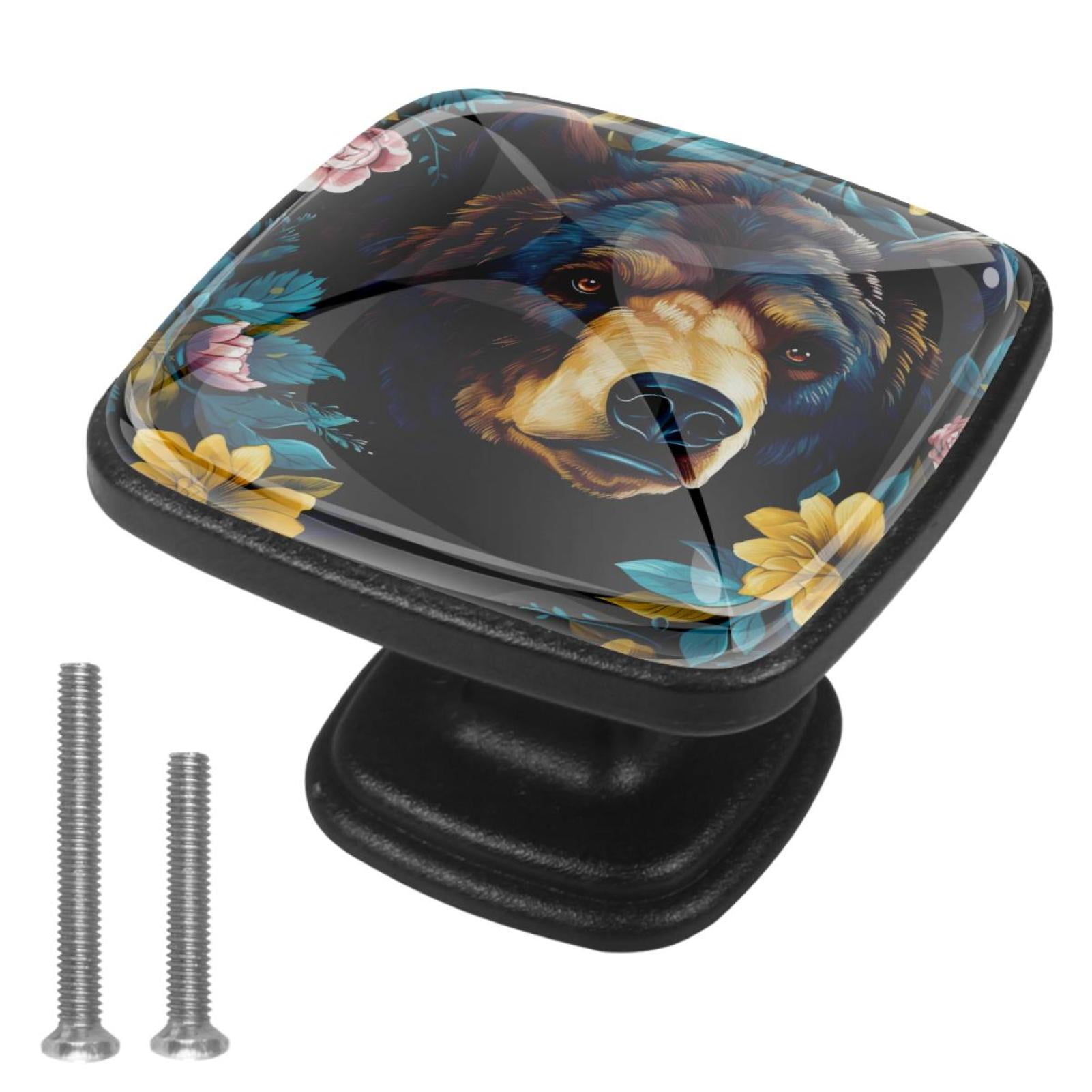 4 Pcs Cabinet Handle Drawer Pulls Bear Knobs with Screws Square Furniture Office Cabinet Knob ...