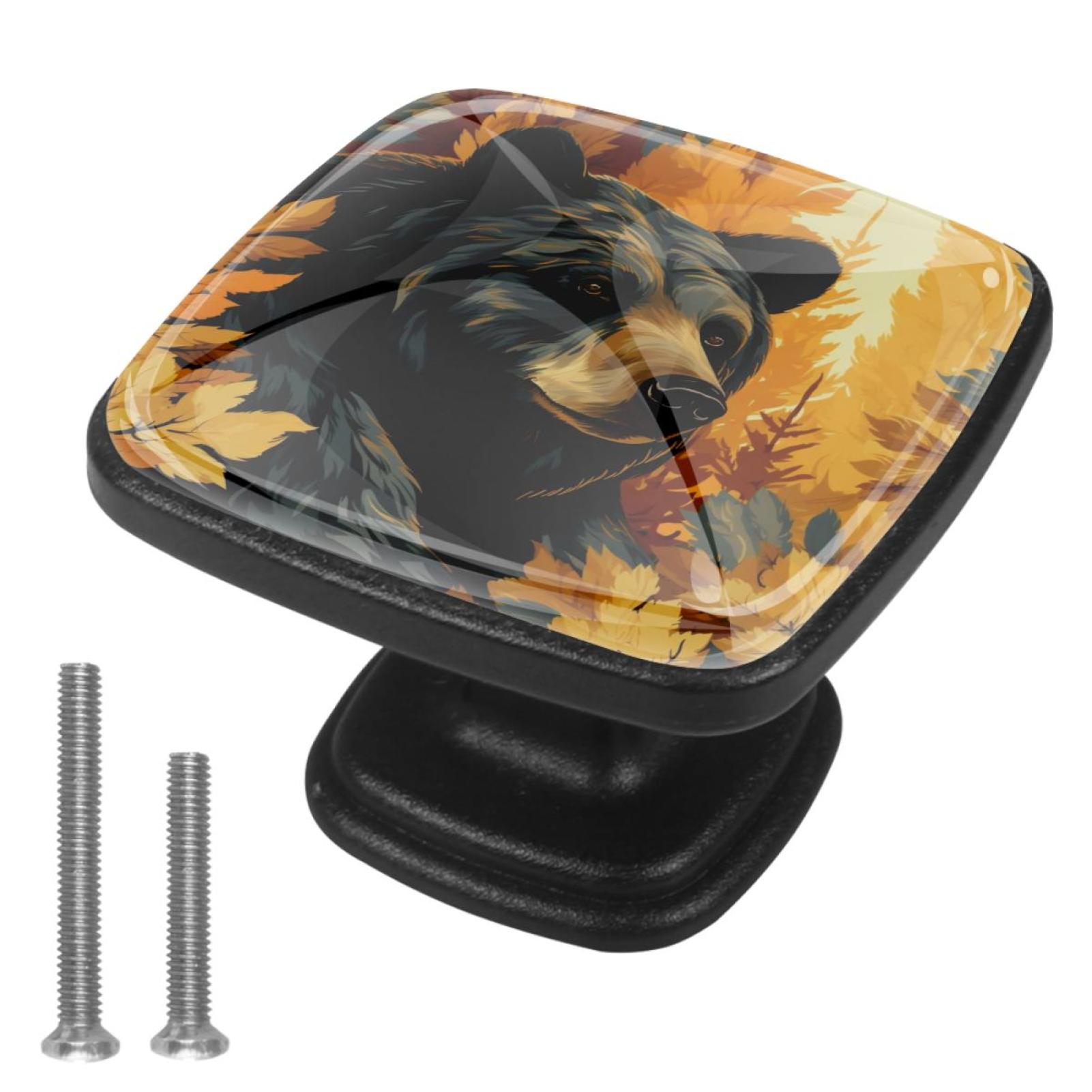 4 Pcs Cabinet Handle Drawer Pulls Bear Knobs with Screws Square ...