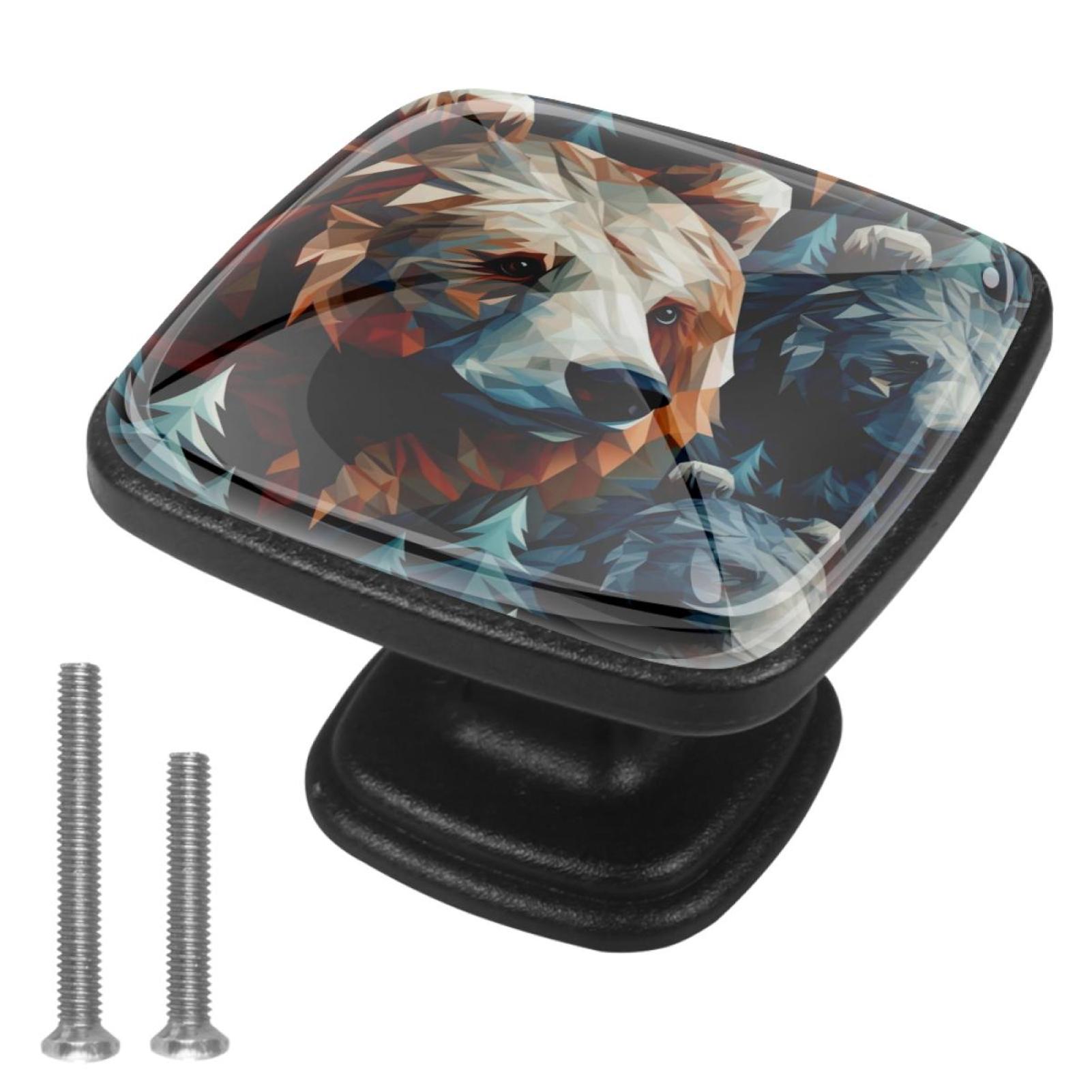 4 Pcs Cabinet Handle Drawer Pulls Bear Knobs with Screws Square ...