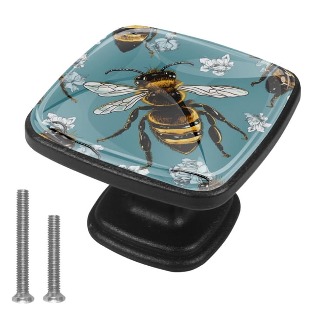 4 Pcs Cabinet Handle Drawer Pulls Bee Knobs with Screws Square Furniture Office Cabinet Knob ...