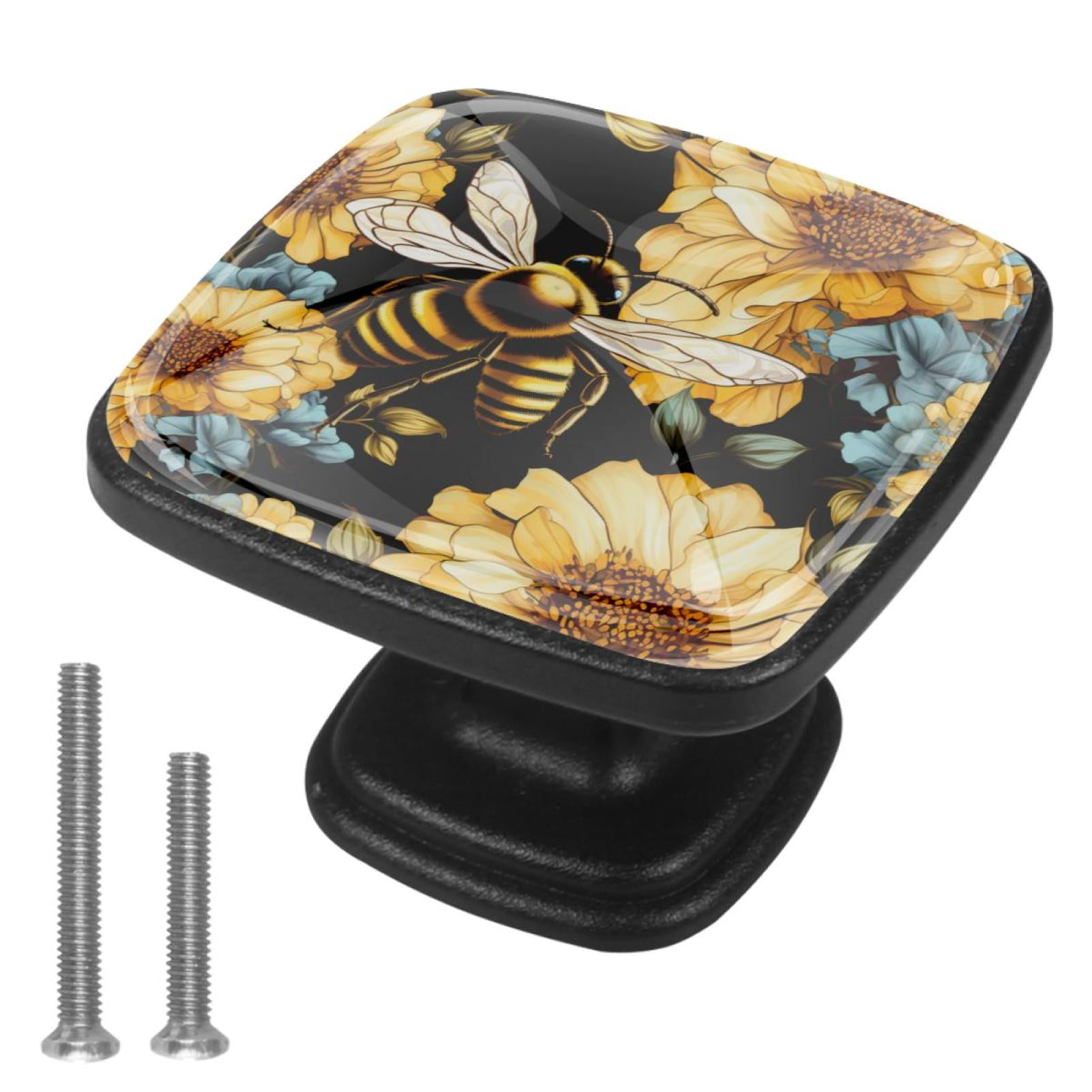 4 Pcs Cabinet Handle Drawer Pulls Bee Knobs with Screws Square ...