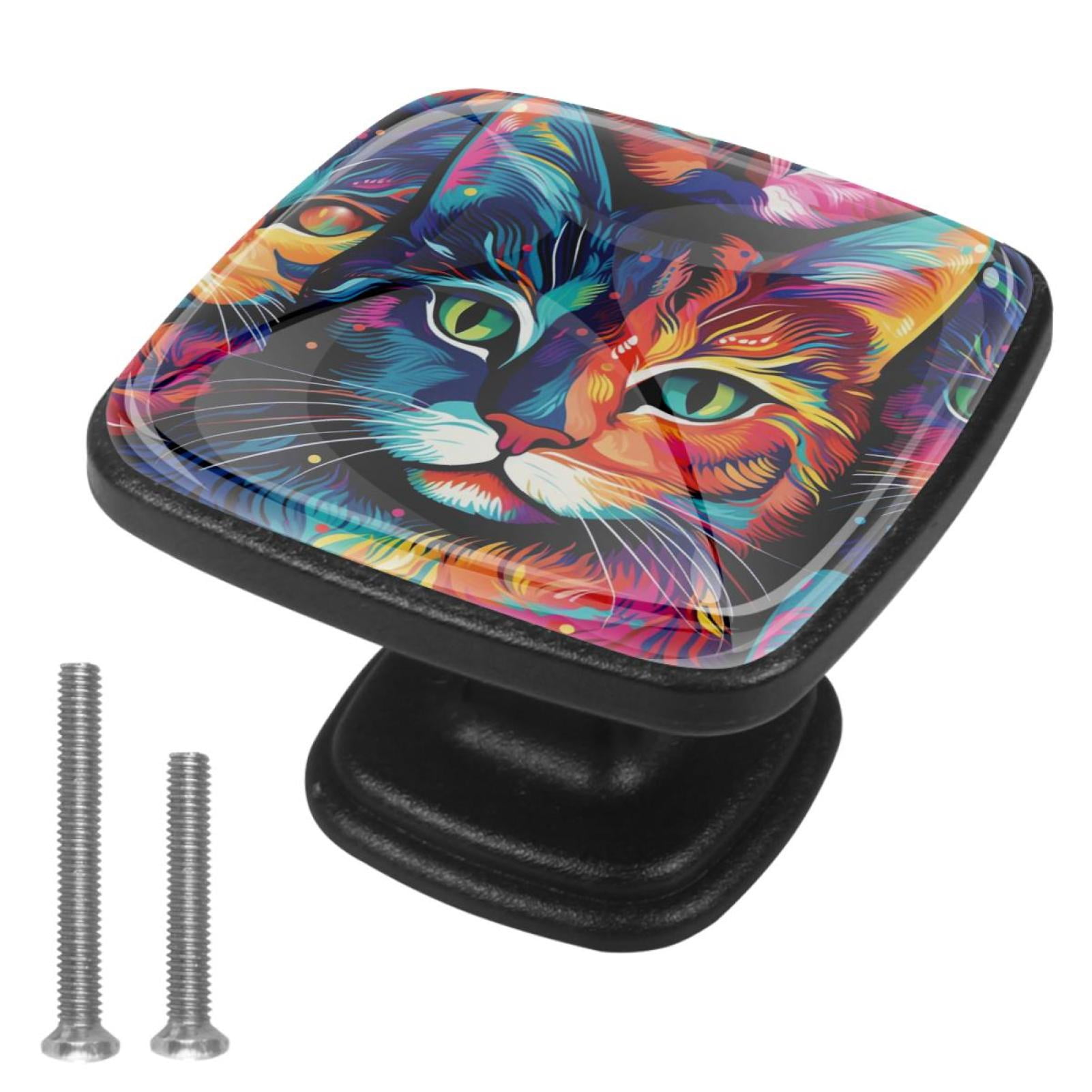 4 Pcs Cabinet Handle Drawer Pulls Cartoon Cat Knobs with Screws Square ...