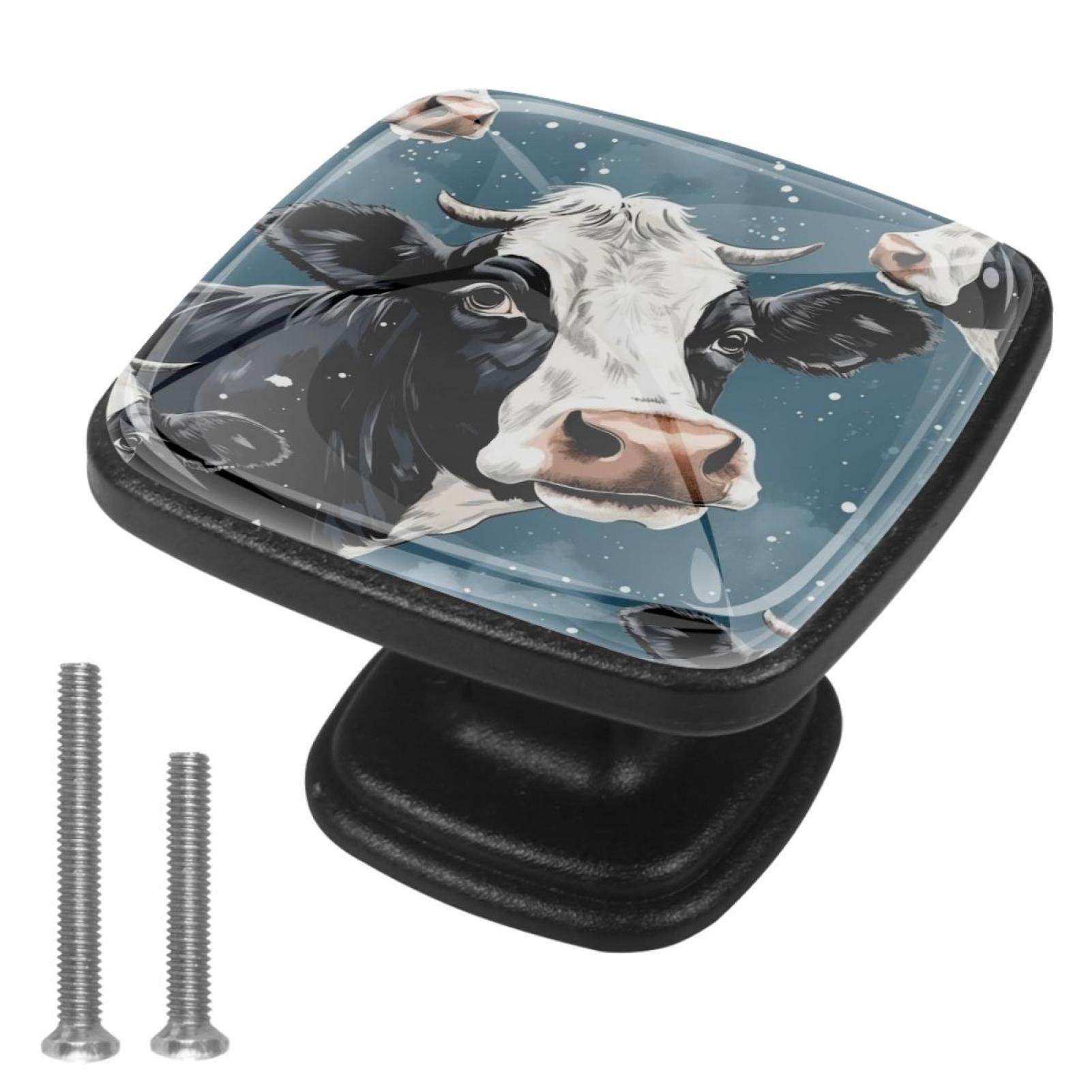 4 Pcs Cabinet Handle Drawer Pulls Cartoon Cow Knobs with Screws Square ...