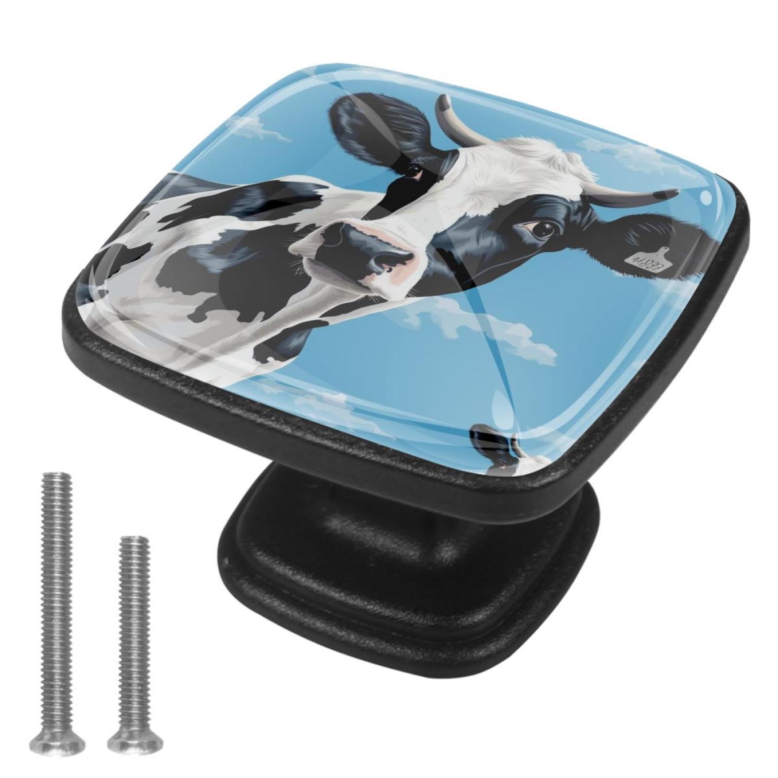 4 Pcs Cabinet Handle Drawer Pulls Cartoon Cow Knobs with Screws Square ...