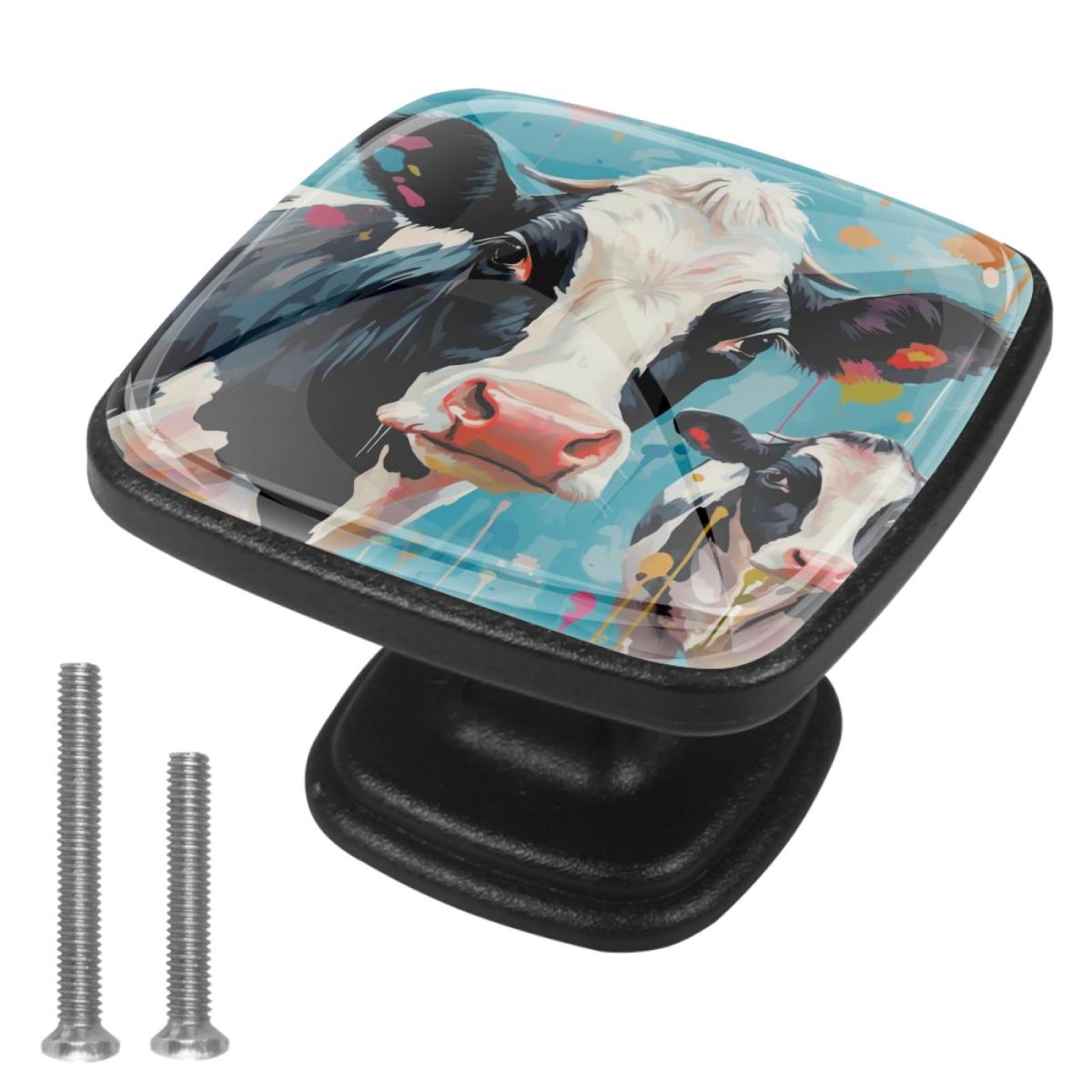 4 Pcs Cabinet Handle Drawer Pulls Cartoon Cow Knobs with Screws Square ...