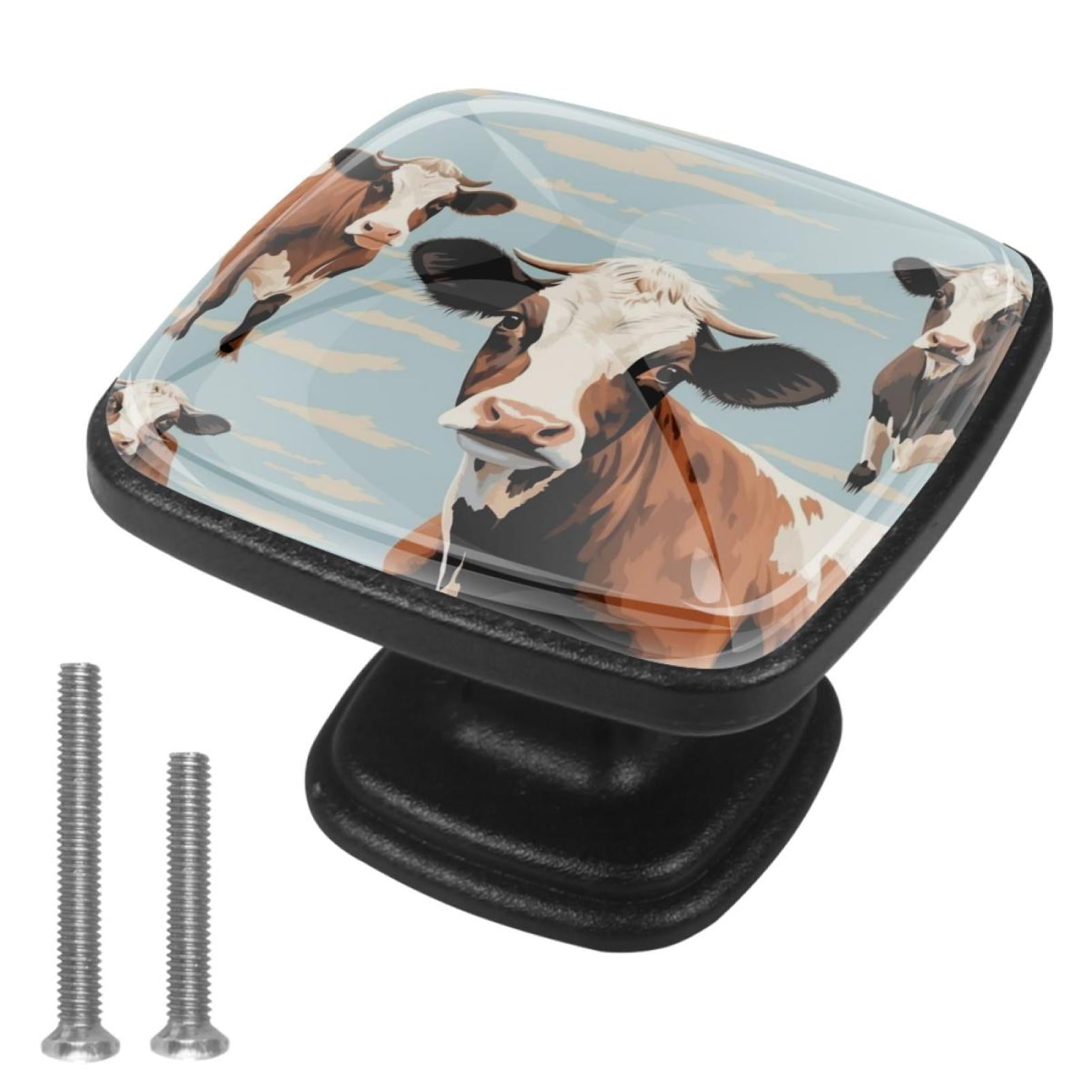 4 Pcs Cabinet Handle Drawer Pulls Cartoon Cow Knobs with Screws Square ...