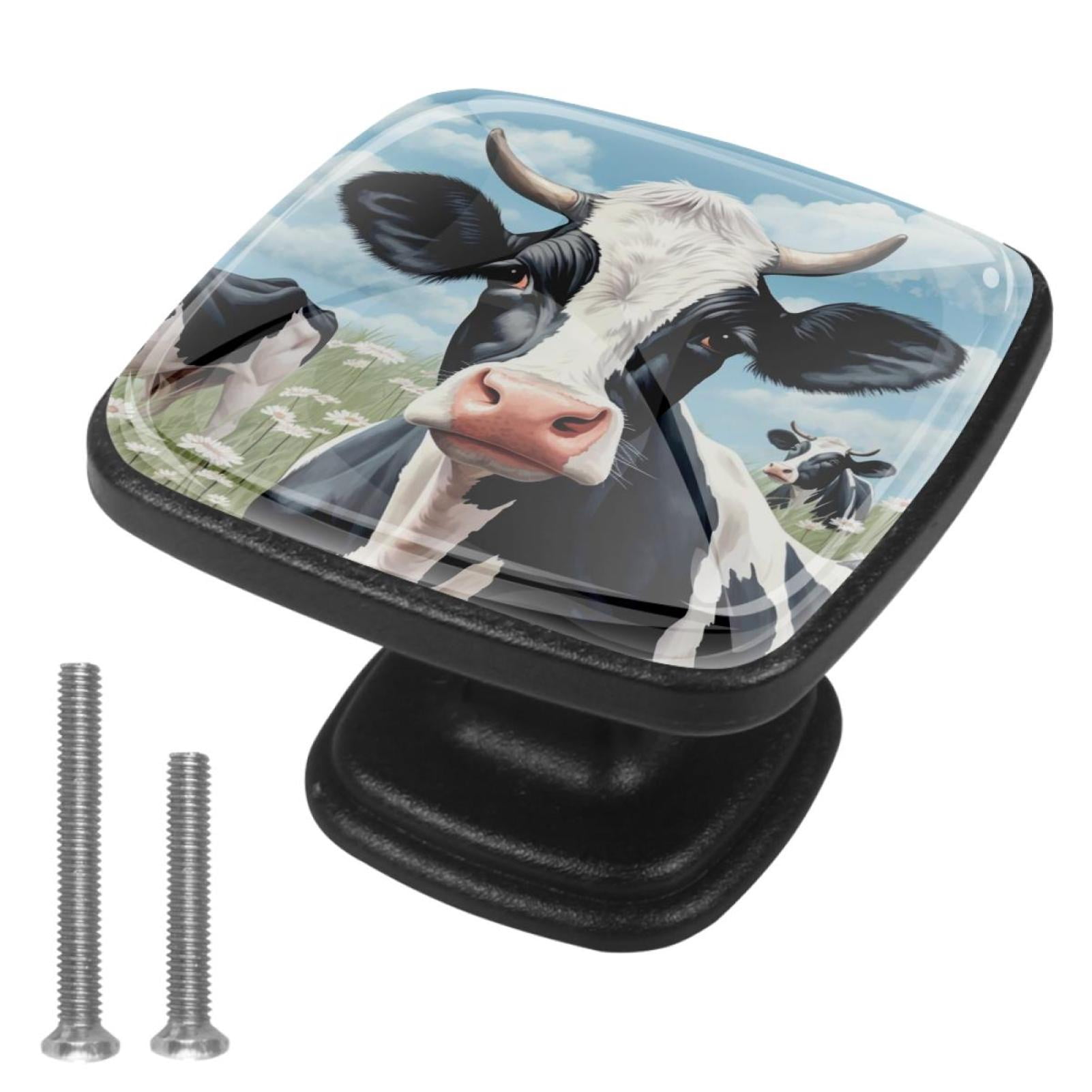 4 Pcs Cabinet Handle Drawer Pulls Cartoon Cow Knobs with Screws Square ...