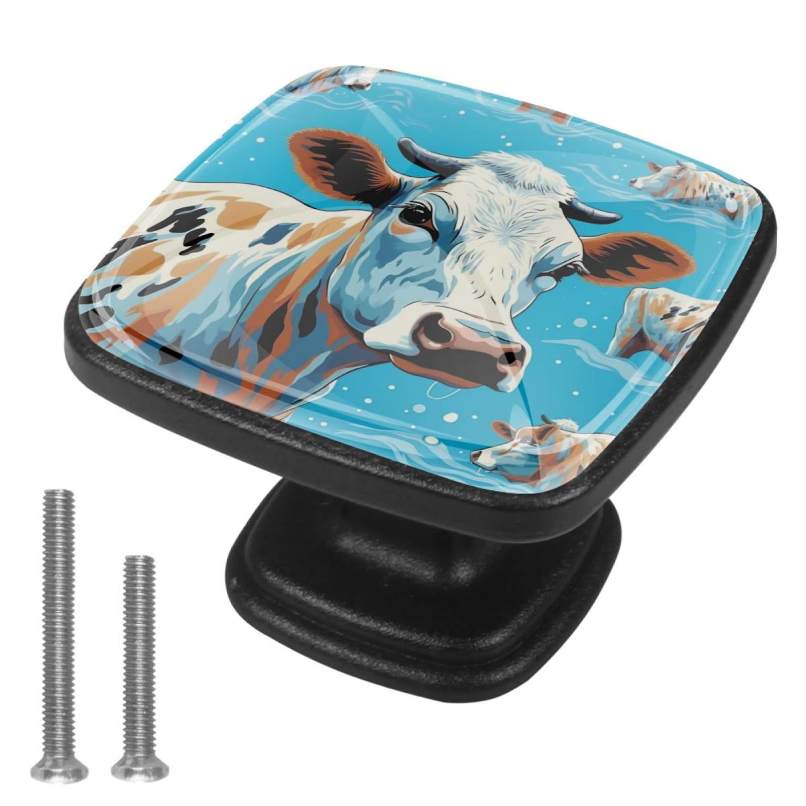 4 Pcs Cabinet Handle Drawer Pulls Cartoon Cow Knobs with Screws Square ...