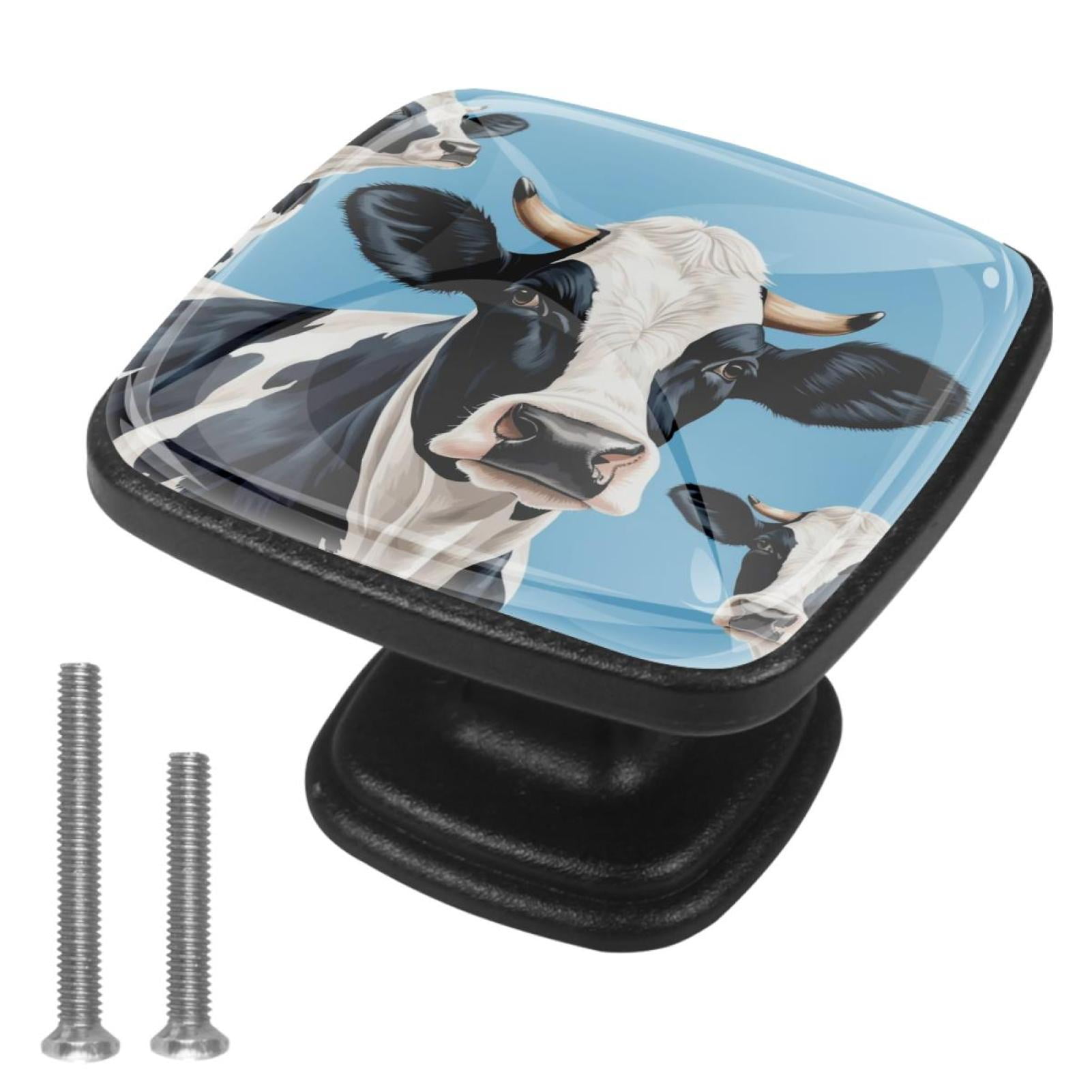 4 Pcs Cabinet Handle Drawer Pulls Cartoon Cow Knobs with Screws Square ...