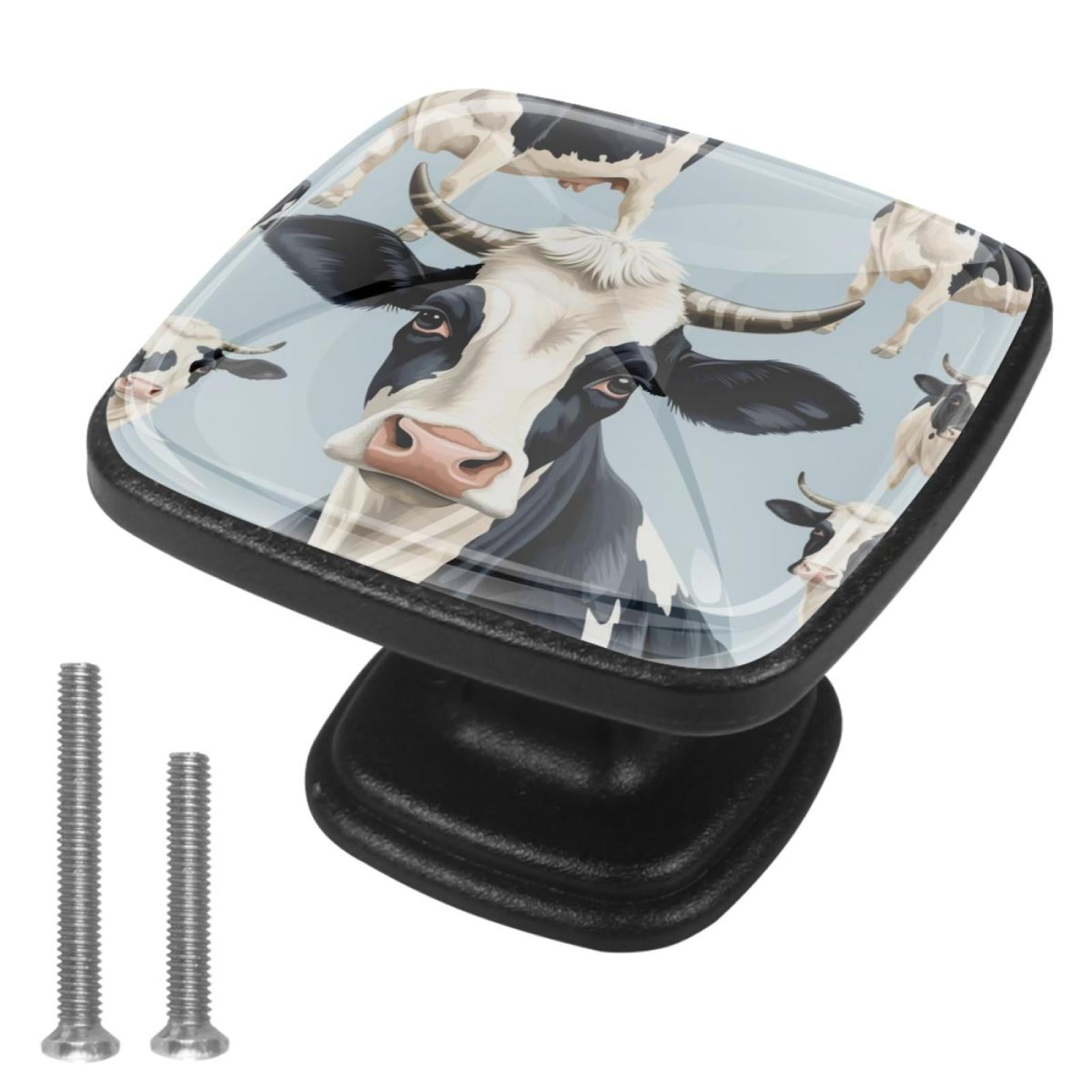 4 Pcs Cabinet Handle Drawer Pulls Cartoon Cow Knobs with Screws Square ...