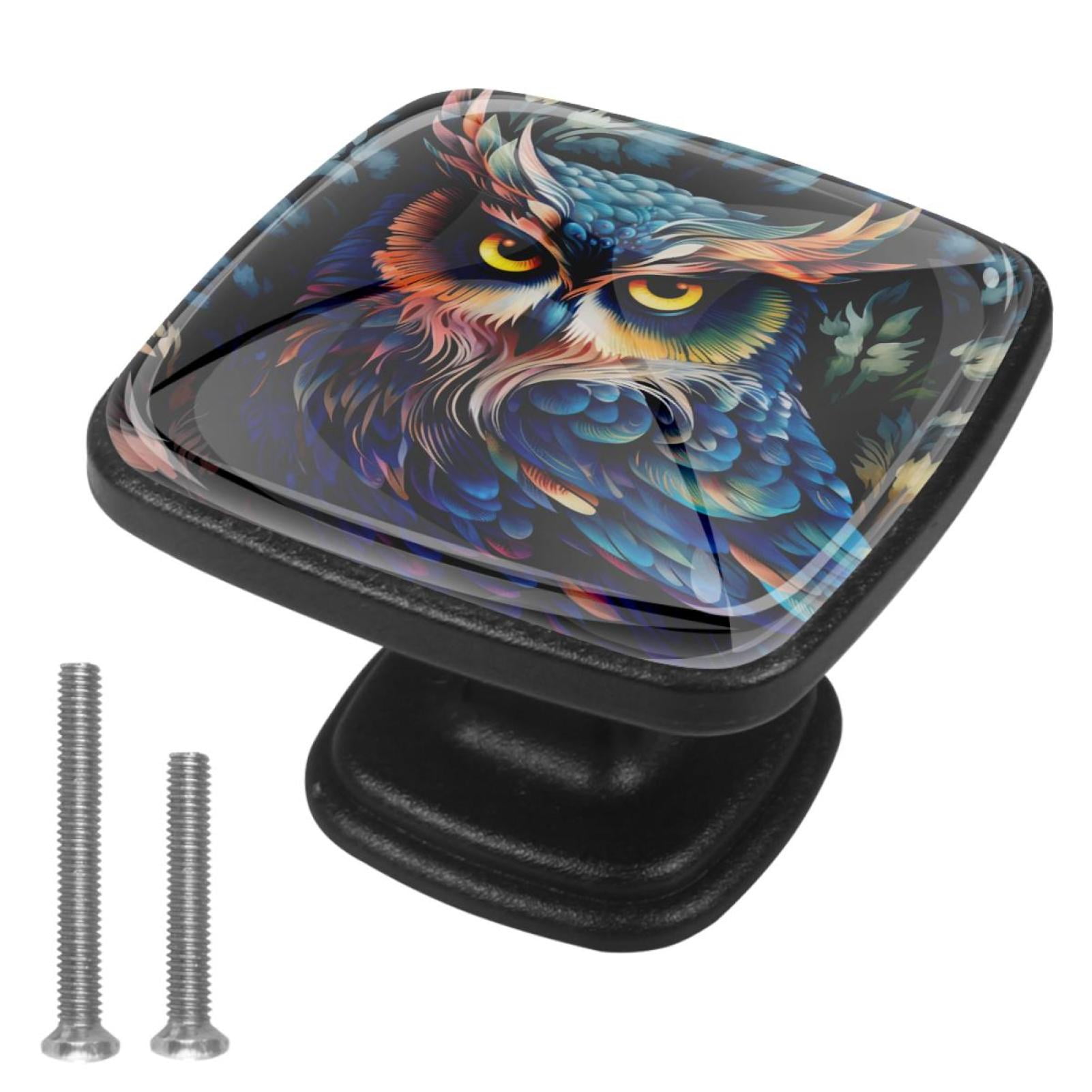 4 Pcs Cabinet Handle Drawer Pulls Cartoon Owl Knobs with Screws Square ...