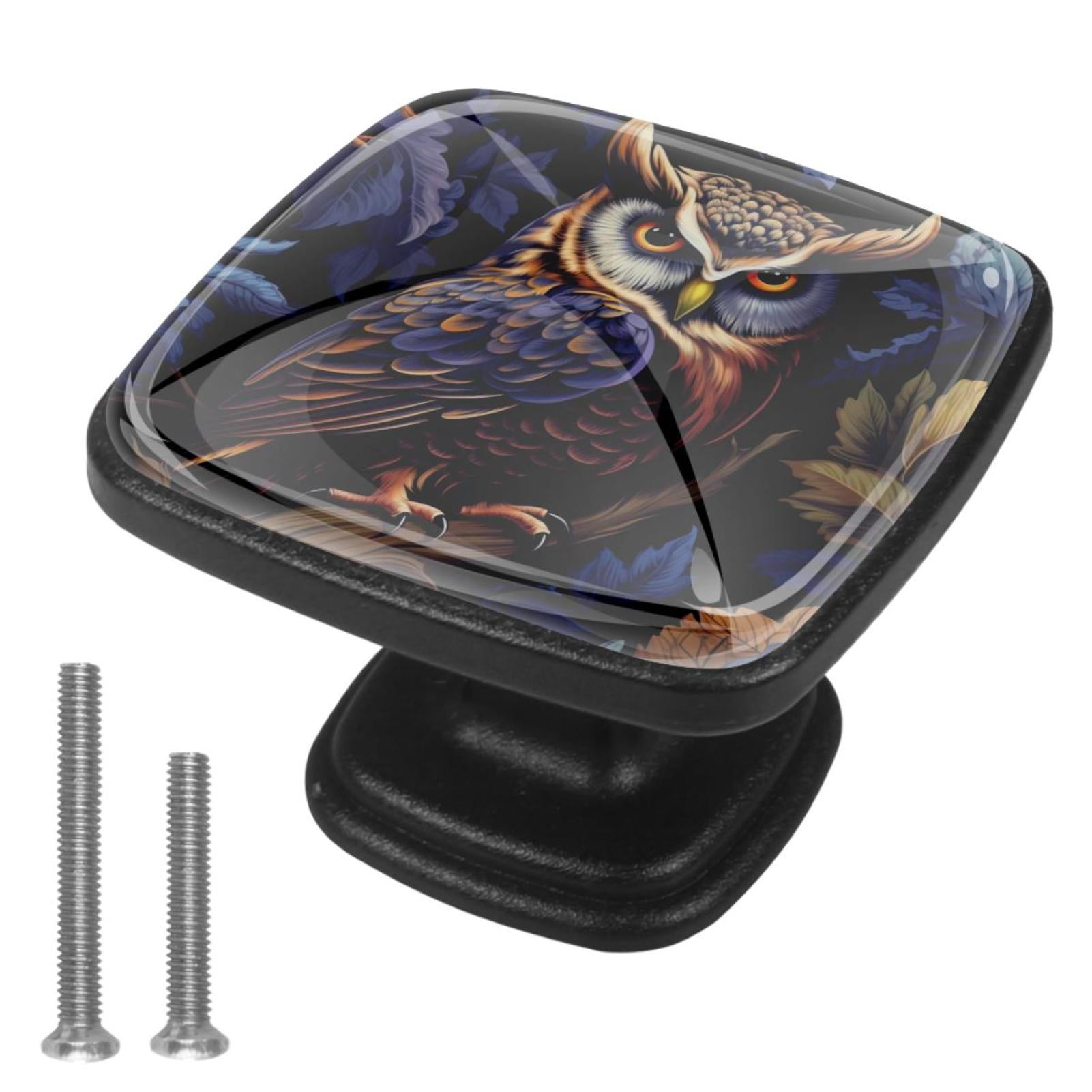4 Pcs Cabinet Handle Drawer Pulls Cartoon Owl Knobs with Screws Square ...