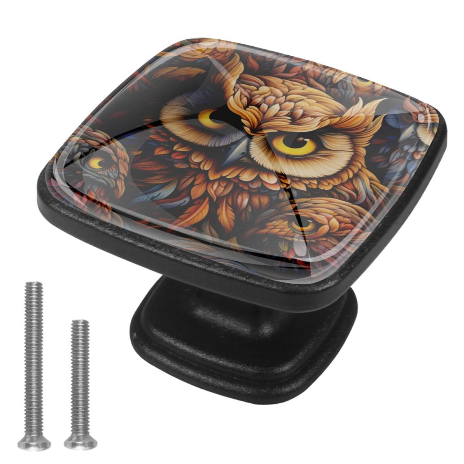 4 Pcs Cabinet Handle Drawer Pulls Cartoon Owl Knobs with Screws Square ...