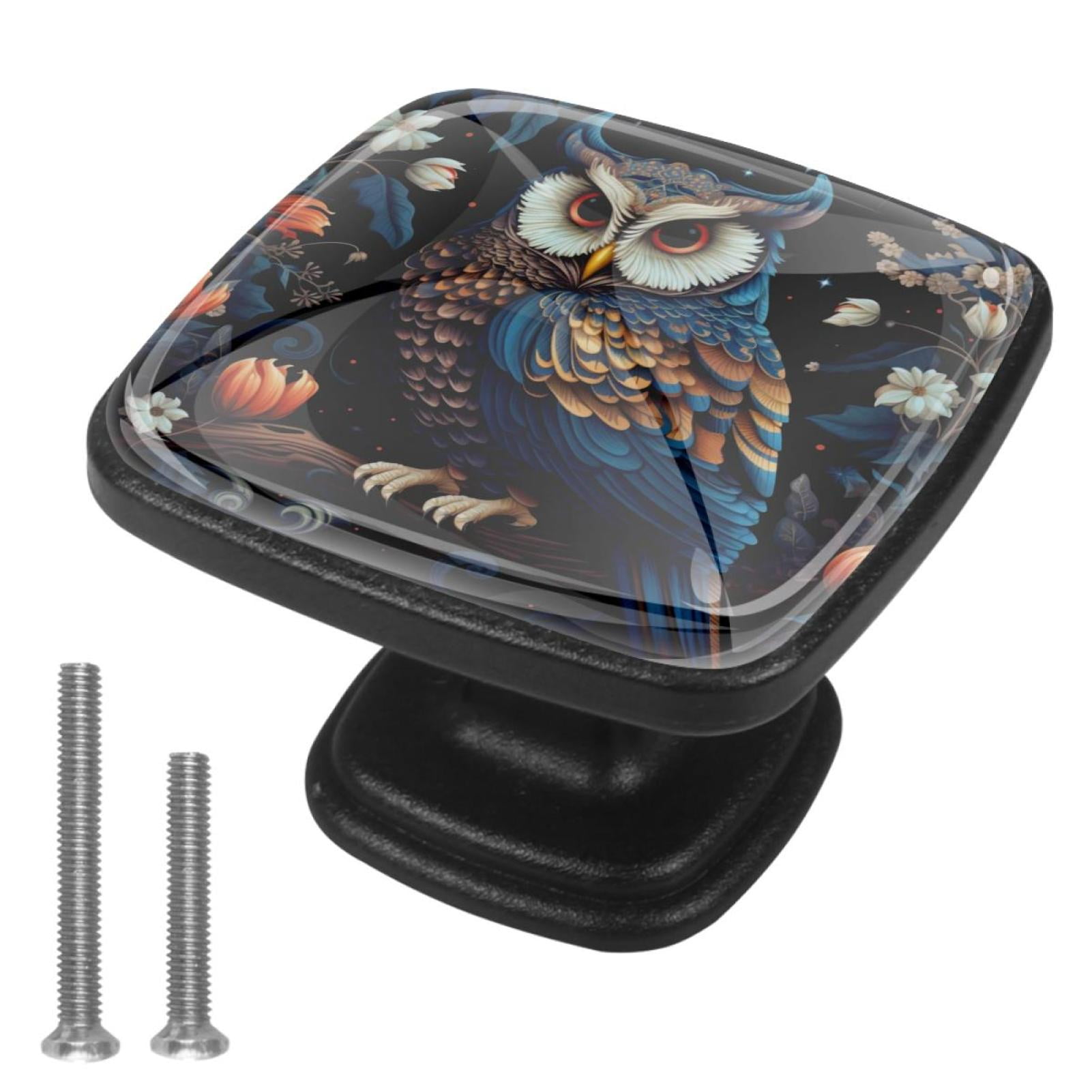 4 Pcs Cabinet Handle Drawer Pulls Cartoon Owl Knobs with Screws Square ...