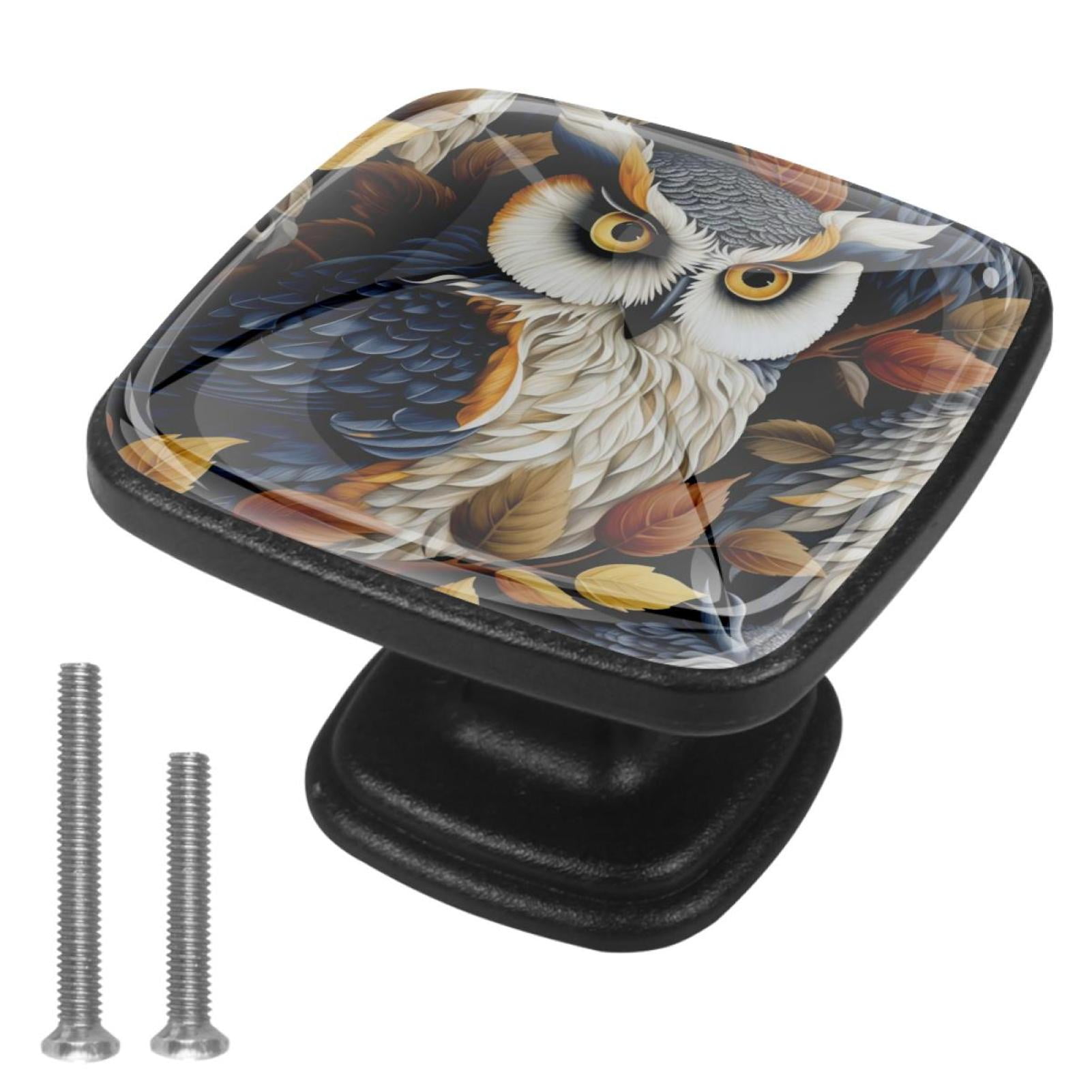 4 Pcs Cabinet Handle Drawer Pulls Cartoon Owl Knobs with Screws Square ...