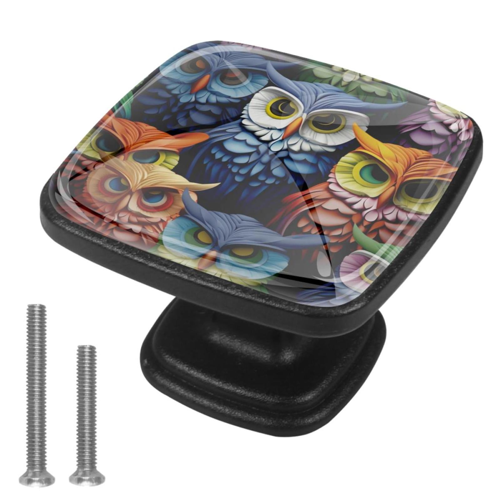 4 Pcs Cabinet Handle Drawer Pulls Cartoon Owl Knobs with Screws Square ...