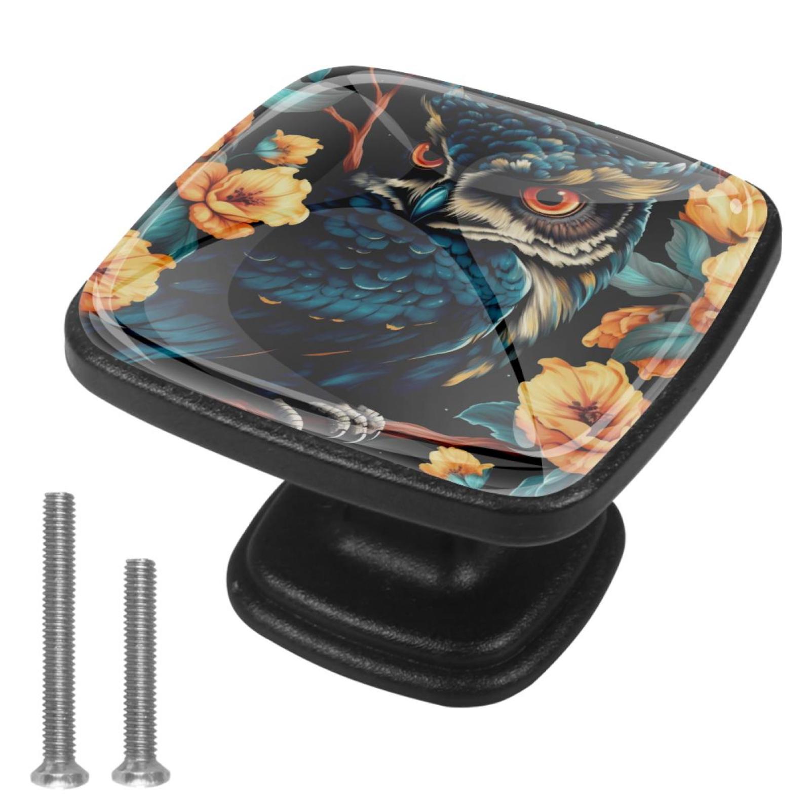 4 Pcs Cabinet Handle Drawer Pulls Cartoon Owl Knobs with Screws Square ...
