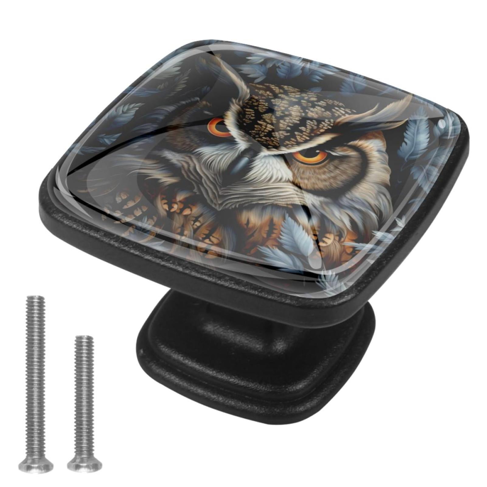 4 Pcs Cabinet Handle Drawer Pulls Cartoon Owl Knobs with Screws Square ...